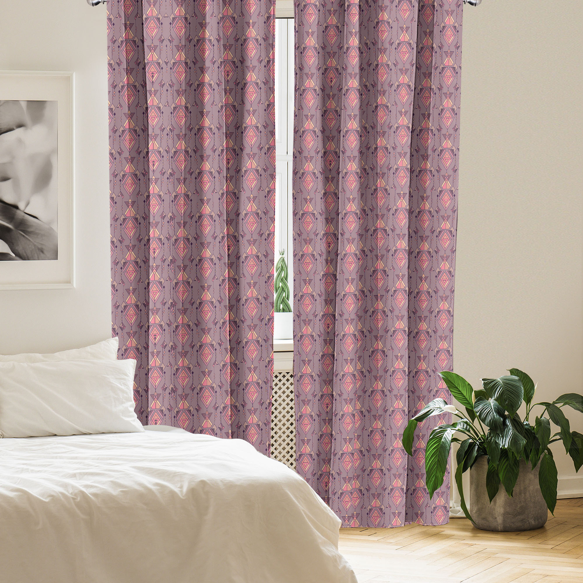 East Urban Home Geometric 4-Panel Curtains, Diagonal Triangular Art ...