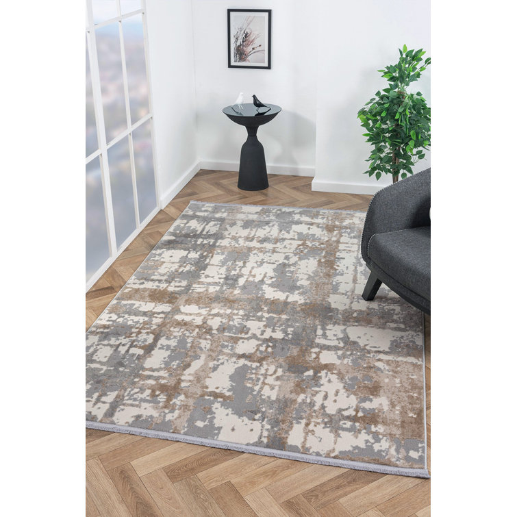 17 Stories Cream And Grey Abstract Design Area Rug - Wayfair Canada
