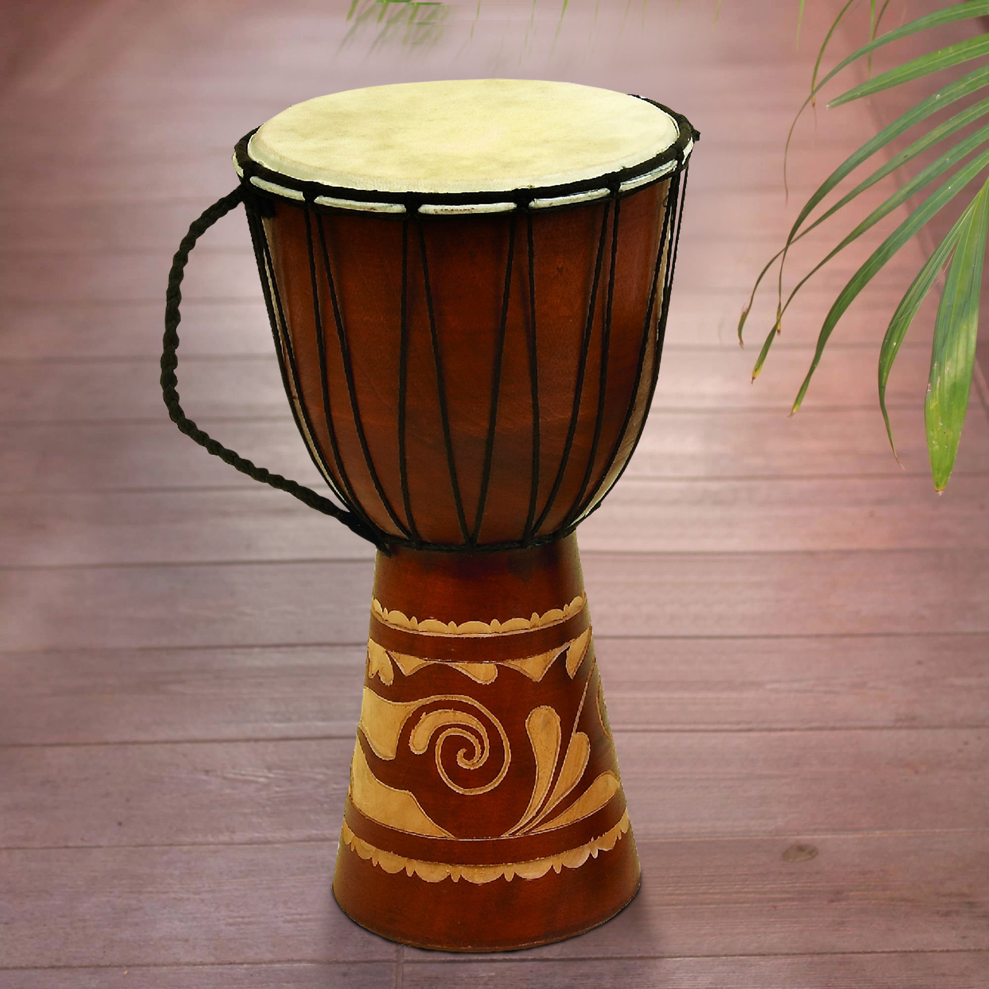 World Menagerie Boettcher Wood Handmade Djembe Drum Sculpture with Rope ...