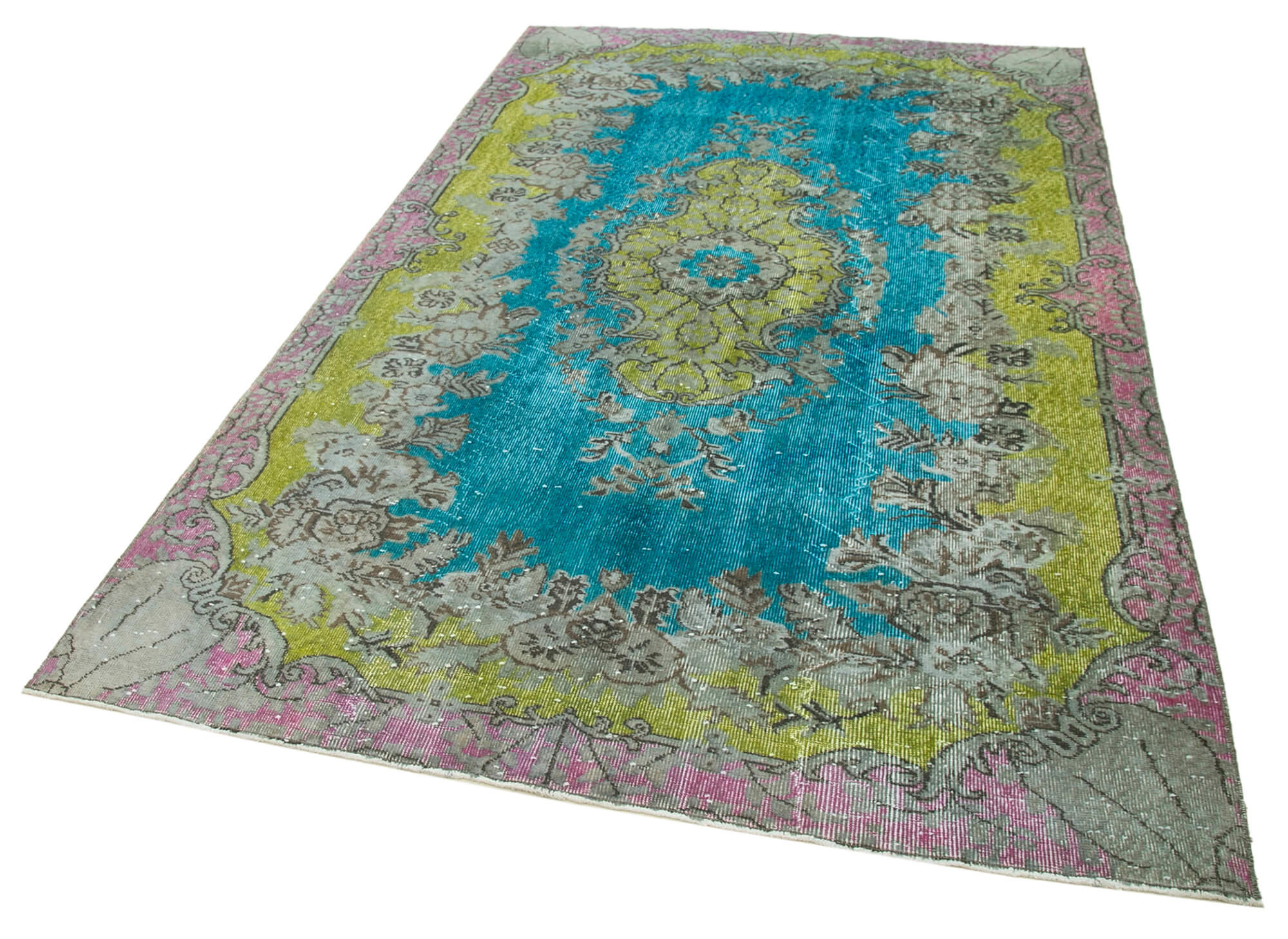 Aegean House Oyma Vintage Turquoise Vintage Wool Handmade Area Rug ...
