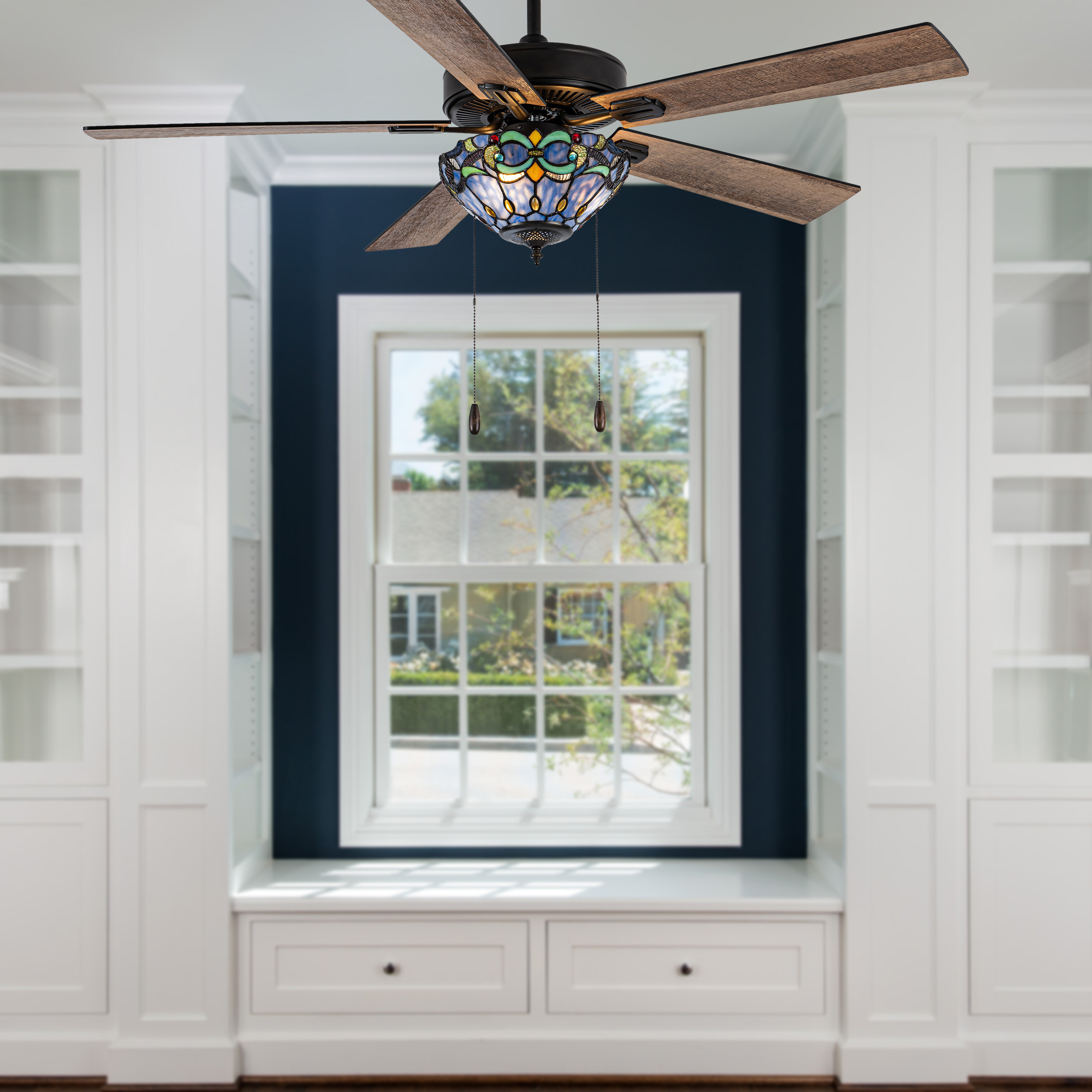 Astoria Grand 52"W Khoren 5-Blade Remote-Controlled Stained Glass ...