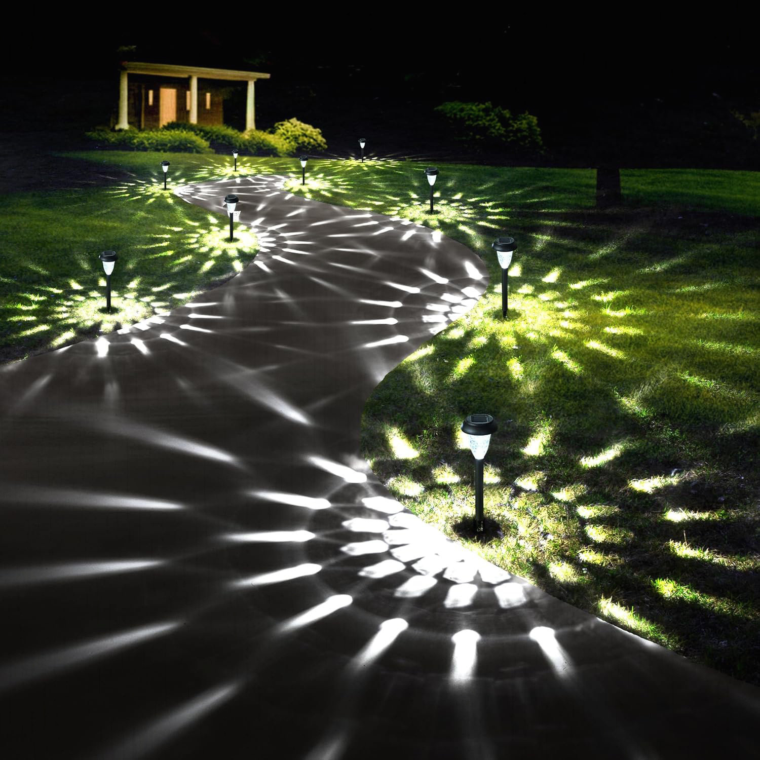 lingxuan Solar Outdoor Lights 12 Pack - Waterproof Cool White Pathway ...
