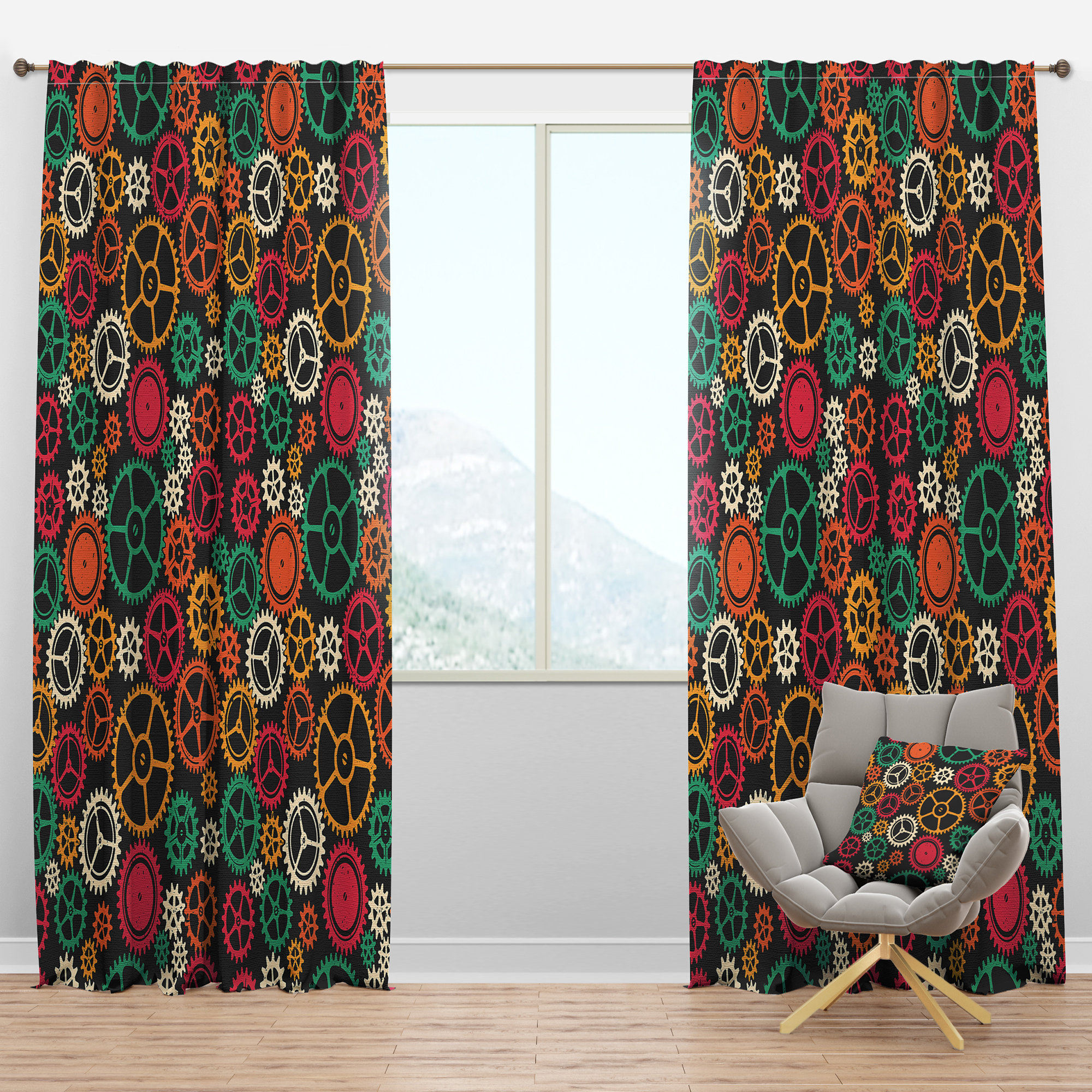 Design Art Colored Clockwork Texture - Modern Curtain - Velvet Room ...