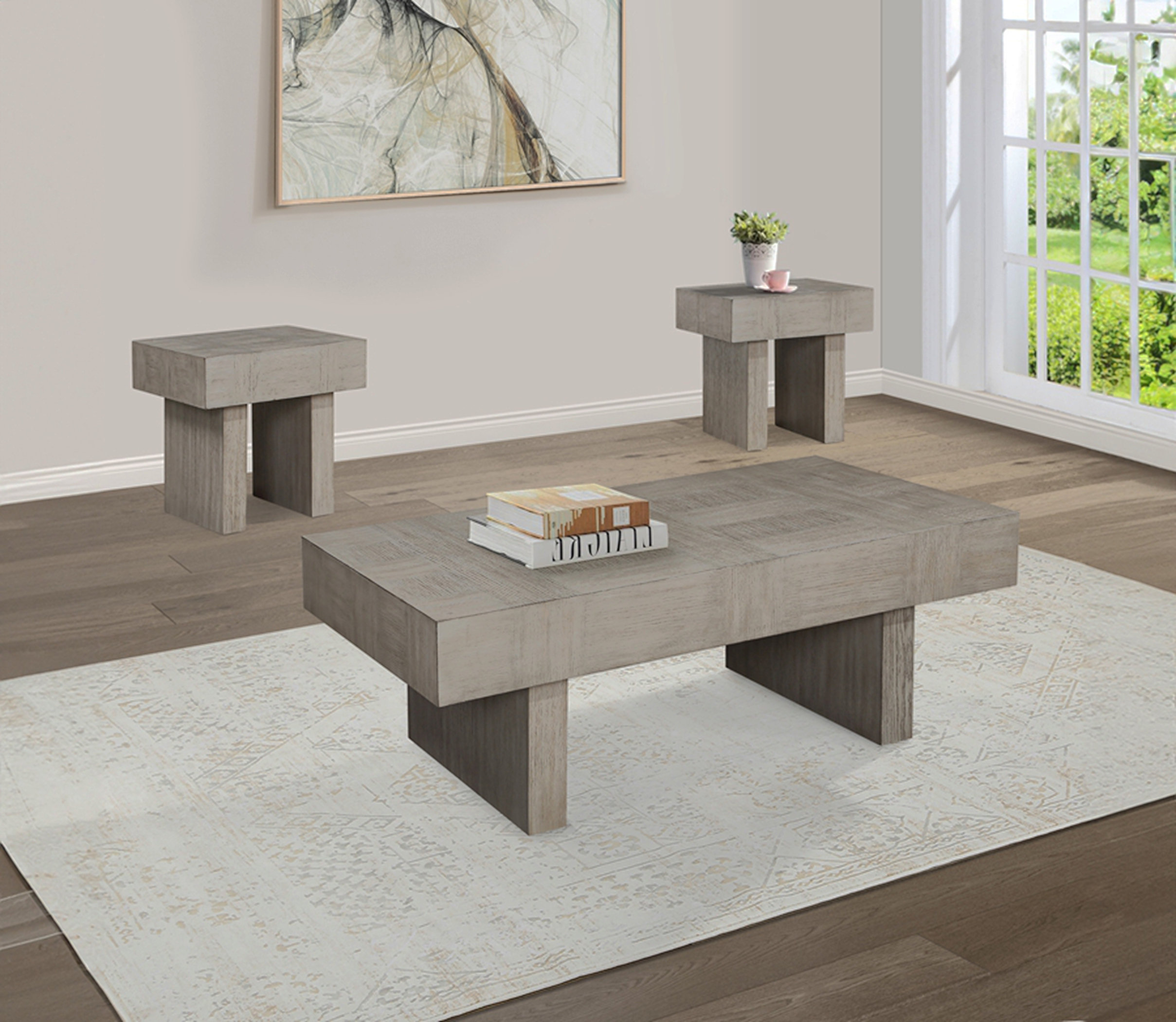 Gracie Oaks 1Pc Contemporary Style Brown Gray Coffee Table Rectangular ...