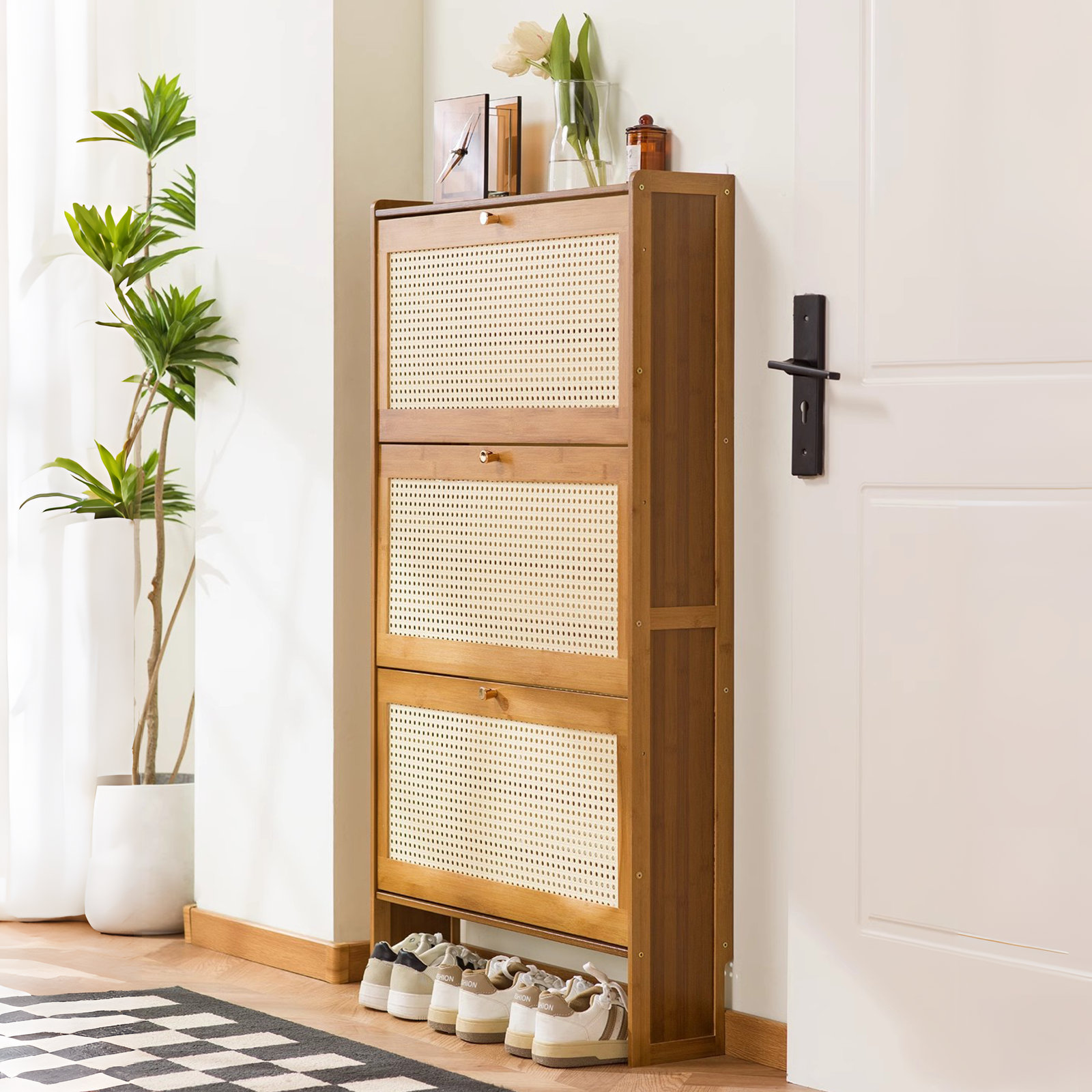 Bayou Breeze 5-Tier Shoe Cabinet For Entryway, Rattan Shoes Storage ...