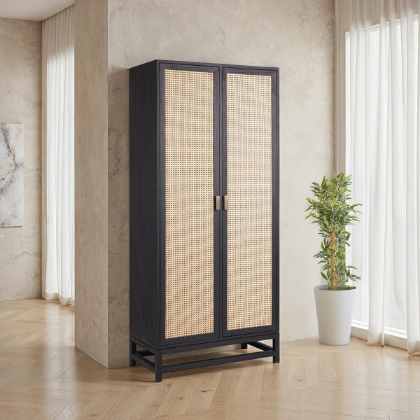 Dovetail Furniture Royette 78-Inchtall Exotic Wood And Rattan 2-Door ...