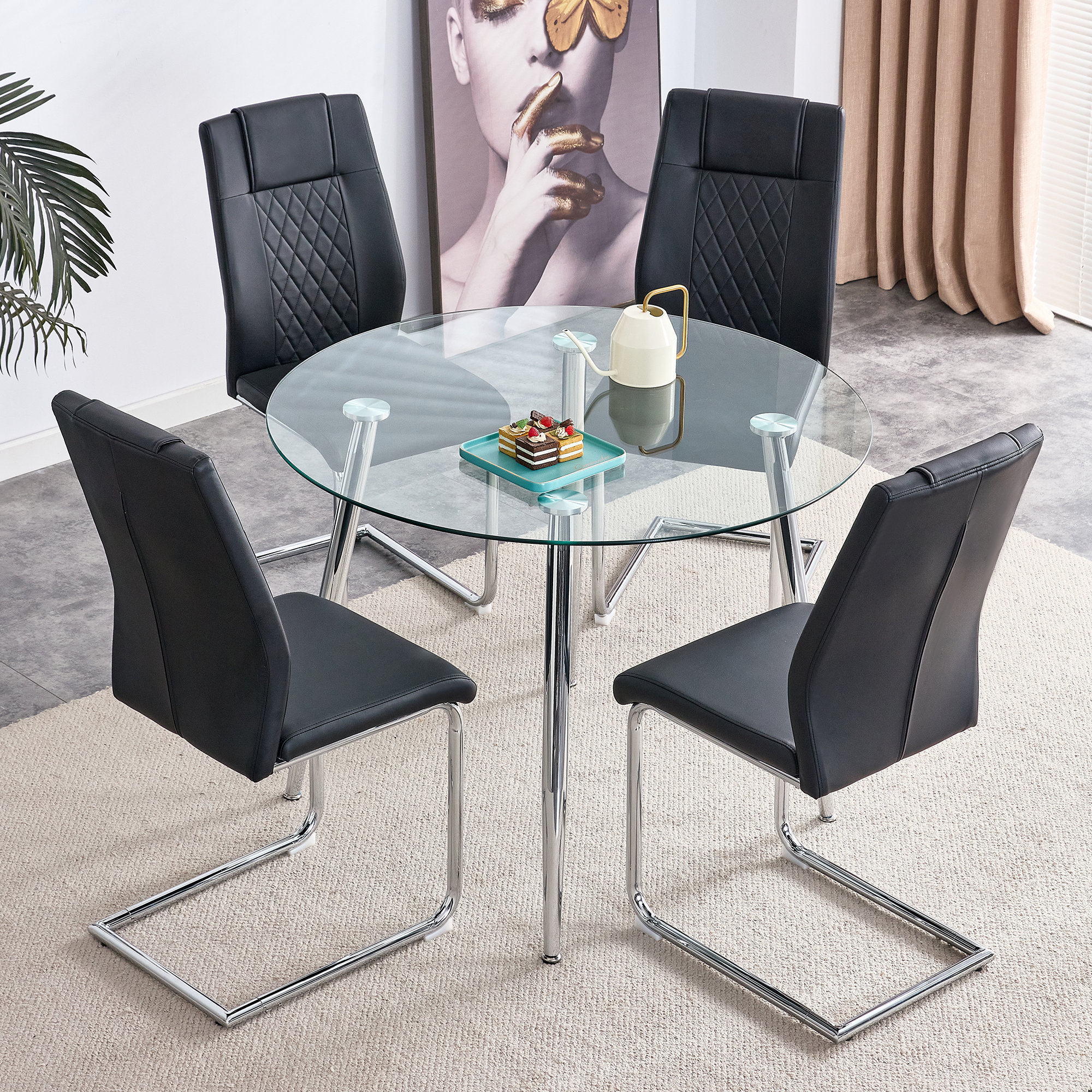 Ivy Bronx Olaitan Round 5-Piece Glass Top Dining Table Set - Wayfair Canada