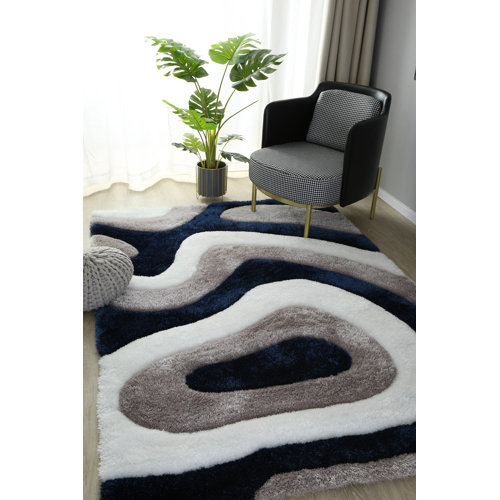 Orren Ellis Thionville Shag Blue/Grey/White Shag Area Rug & Reviews ...