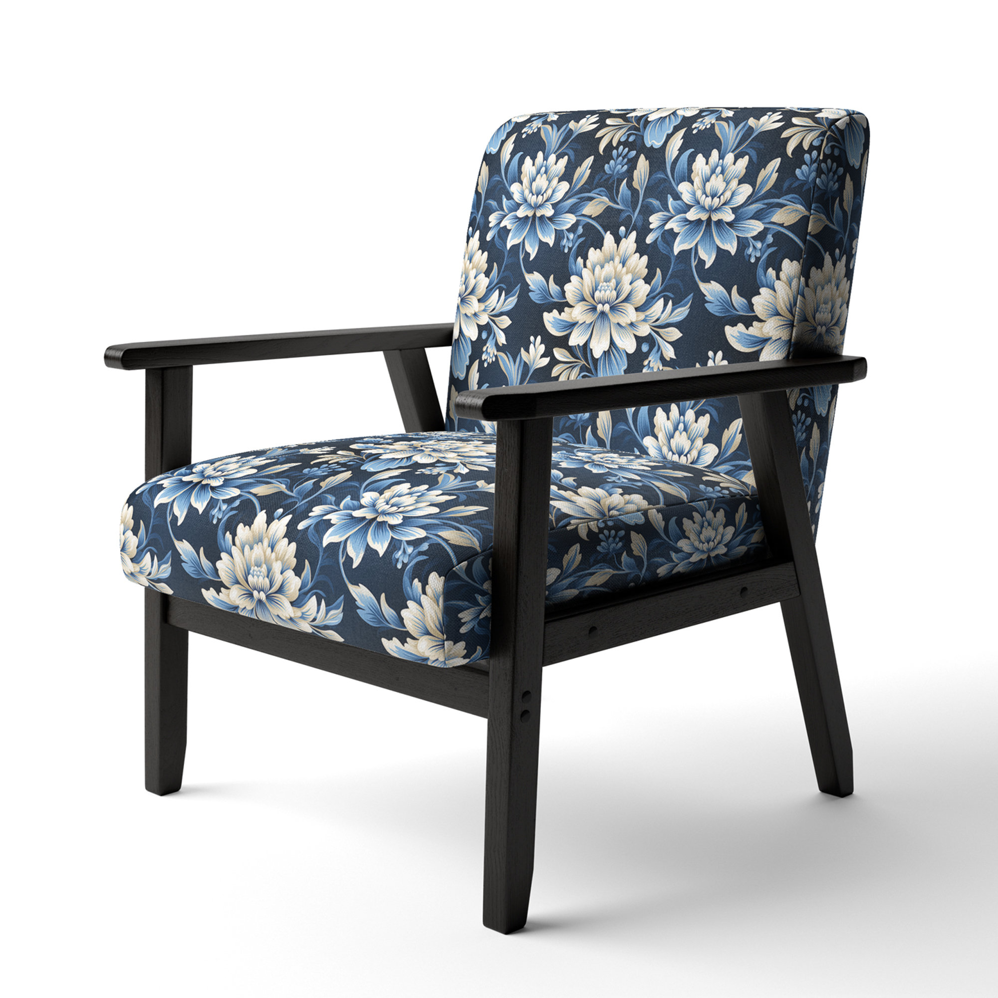 Red Barrel Studio White And Blue Symmetrical Damask - Upholstered ...