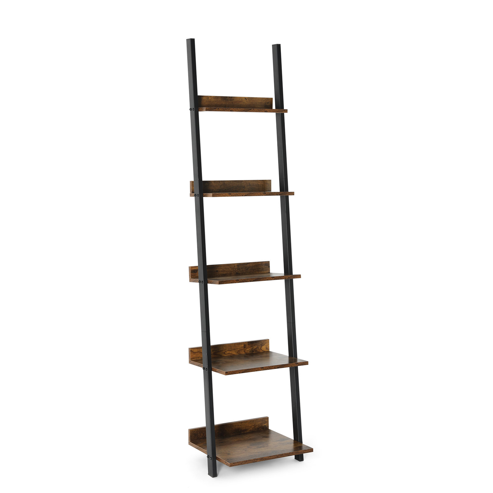 17 Stories 5 Tier Ladder Shelf-Wood & Metal Bookcase,Wall Mount ...