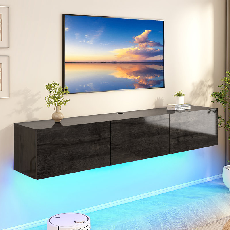 Wade Logan® Bhhatu 70" Floating Tv Stand With Led Lights & Power Outlet ...
