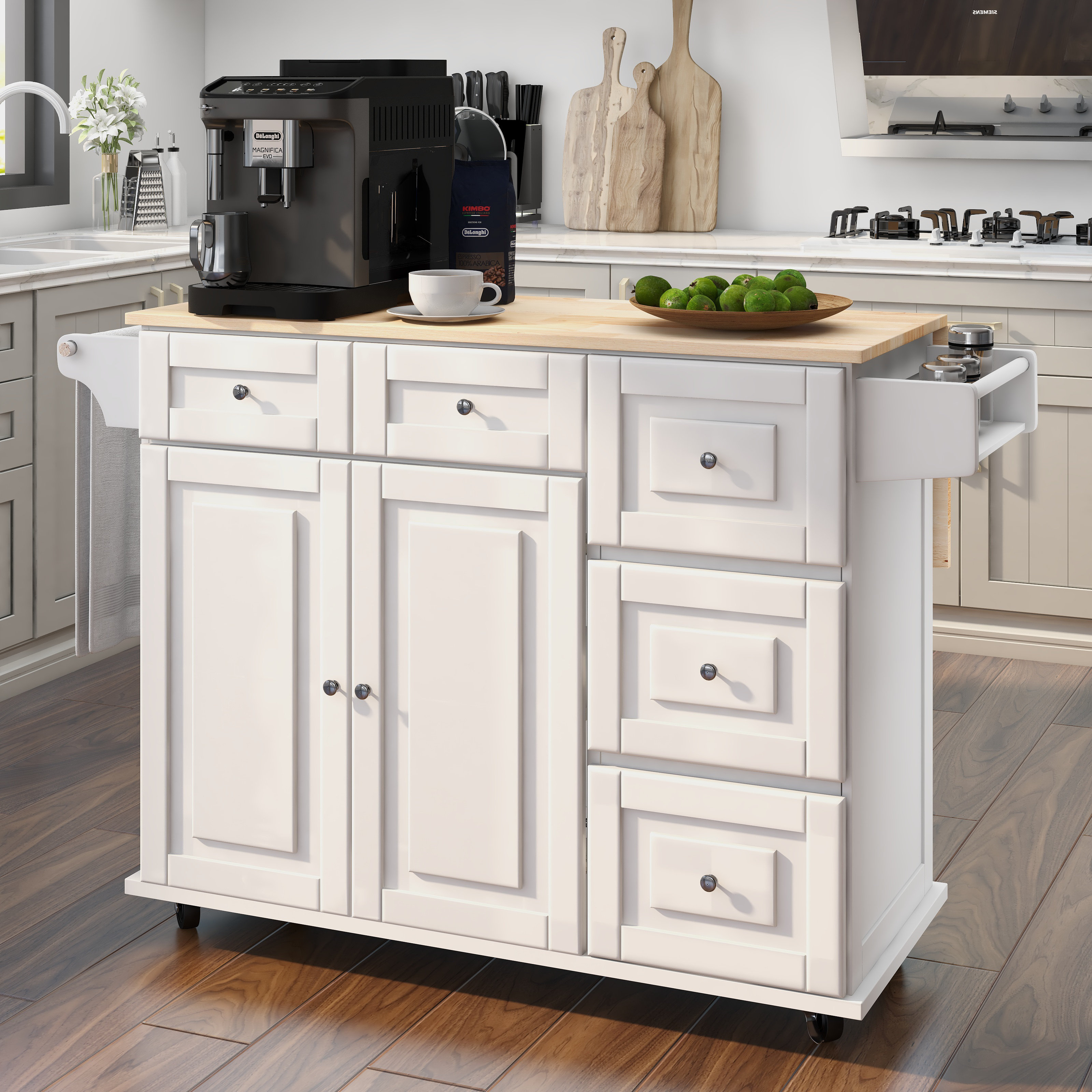 Red Barrel Studio® Rolling Kitchen Island With Solid Wood Top & Reviews ...