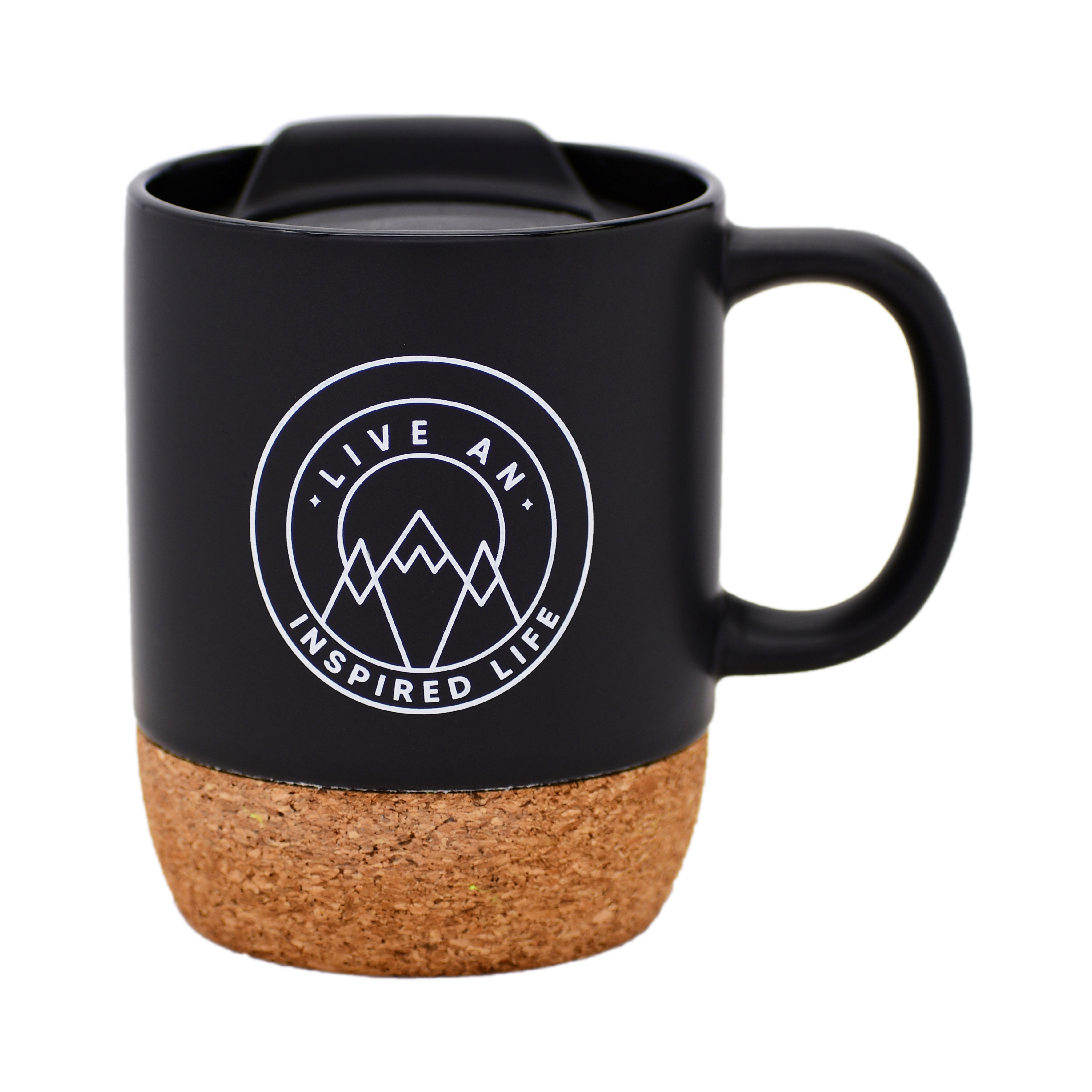 Dexsa Live An Ispired Life Designer Cork Bottom Mug With Lid - 14 Oz ...