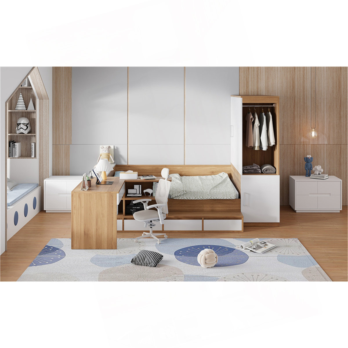 Latitude Run® Full Size Wooden Platform Bed With 6 Drawers, Shelves ...