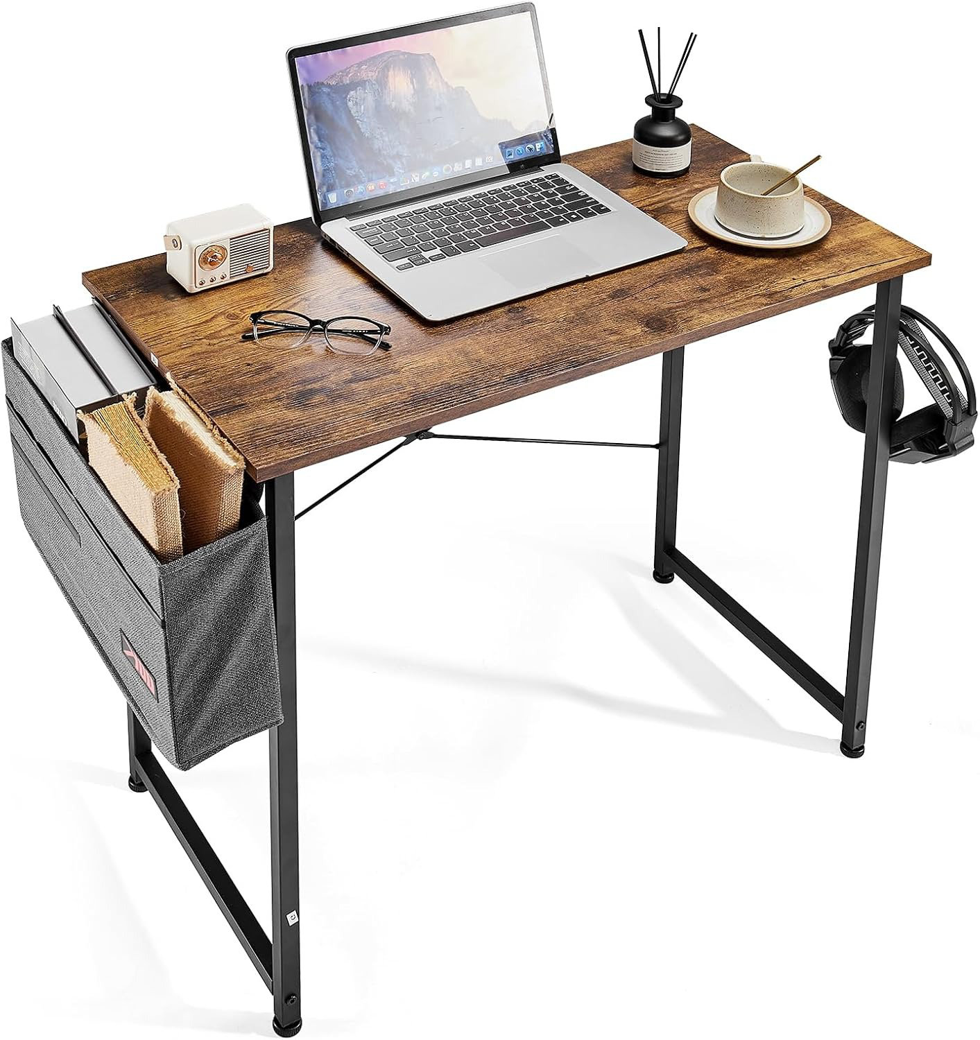 Inbox Zero Computer Desk For Small Spaces With Storage Bag, Home Office ...