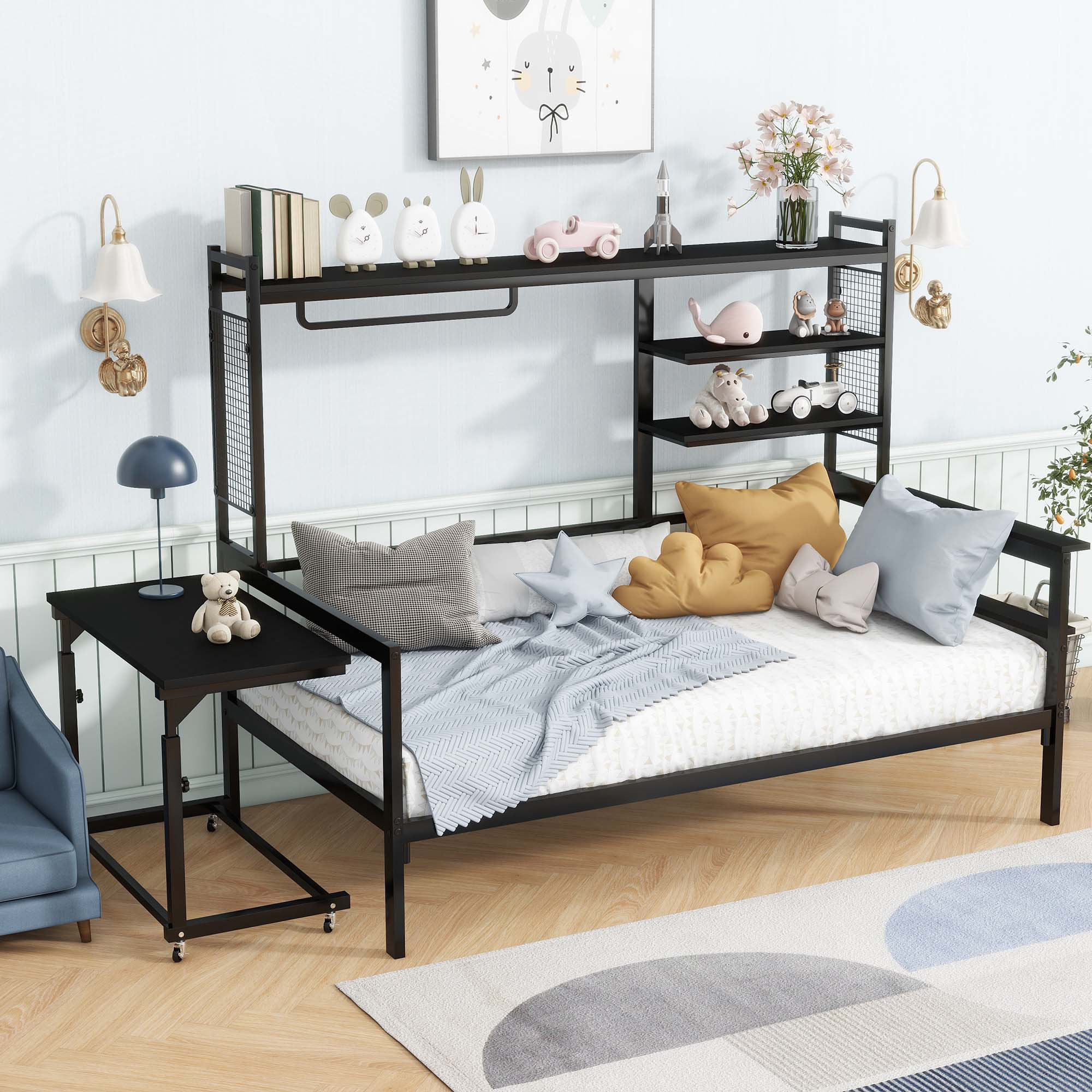 17 Stories Metal Storage Daybed with Movable Desk - Wayfair Canada