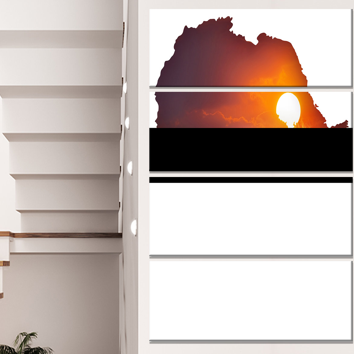 Design Art 'Africa Map with Lion at Sunset' 4 Piece Graphic Art on ...