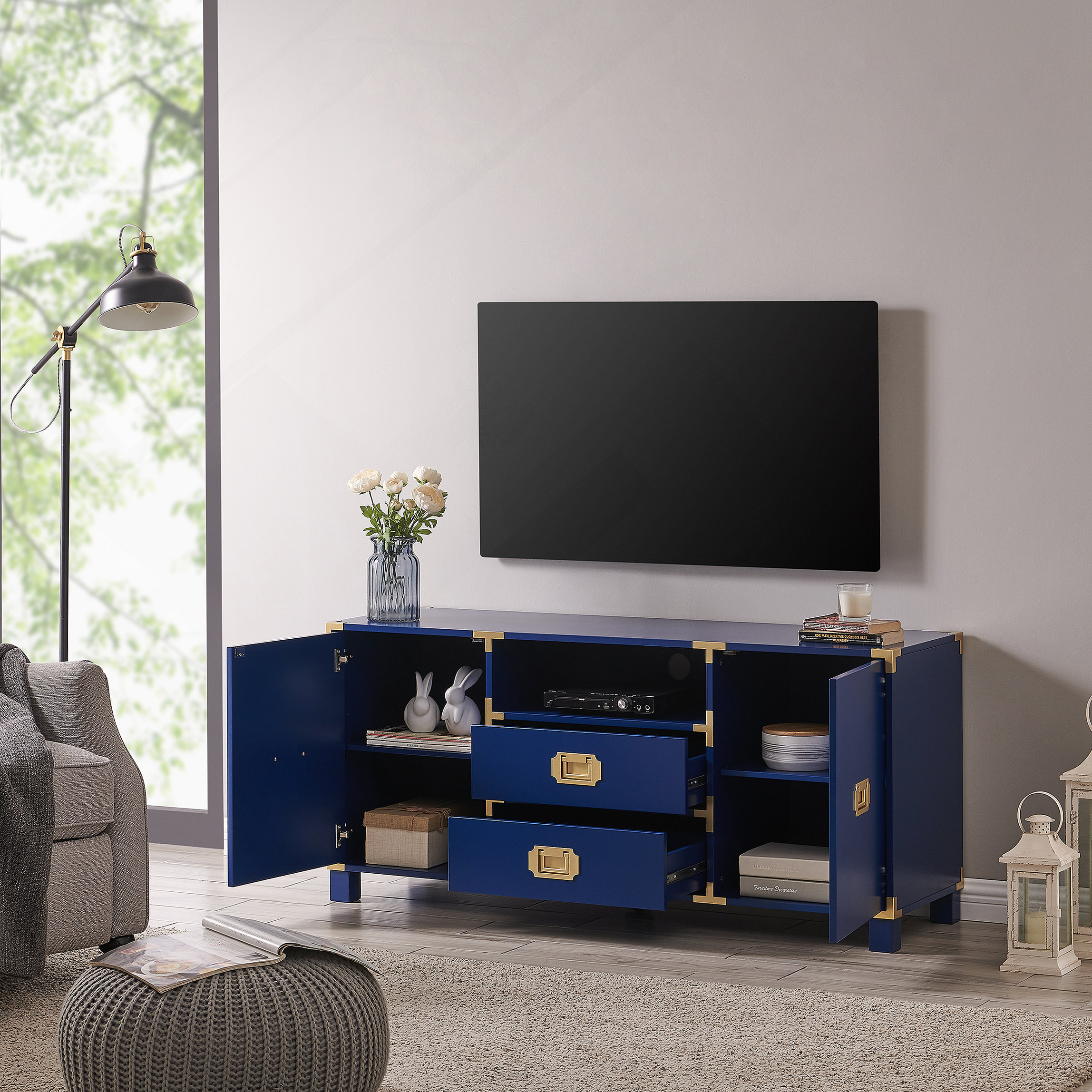 Mercer41 Campaign Entertainment Center Console - Navy | Wayfair