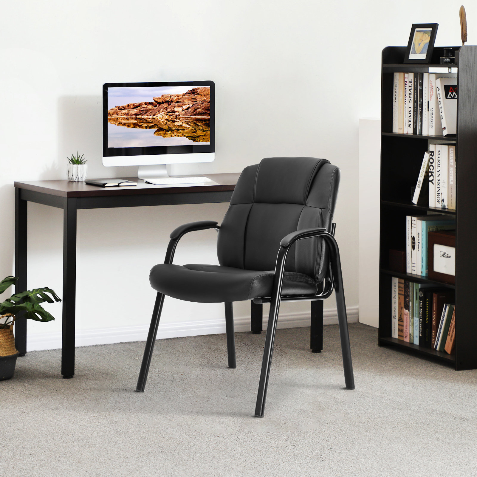 Smugdesk.com 22" W Stackable Leather Seat Reception Chair with Metal ...
