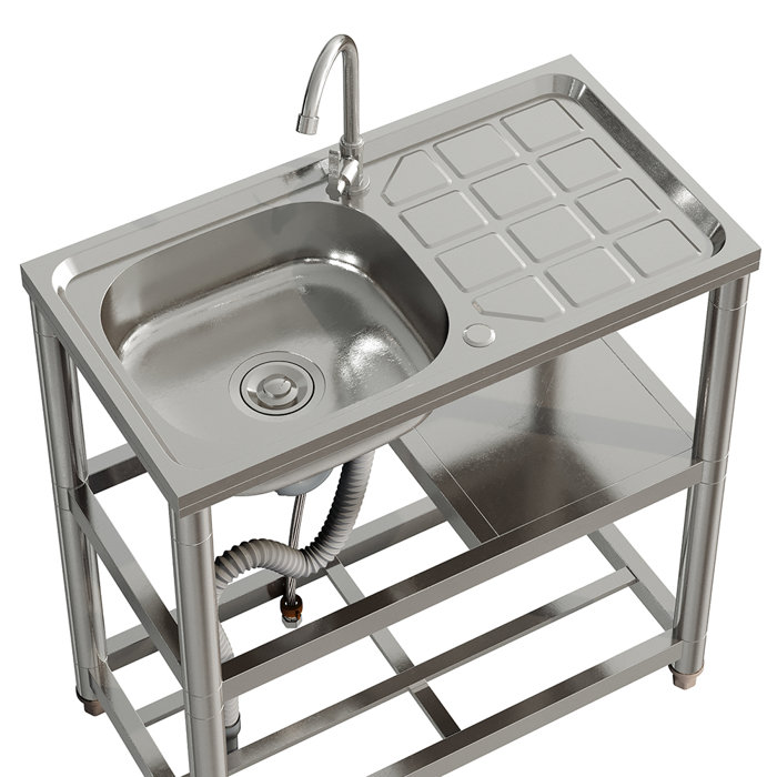17 Stories Stainless Steel One Compartment Sink with Shelves and ...