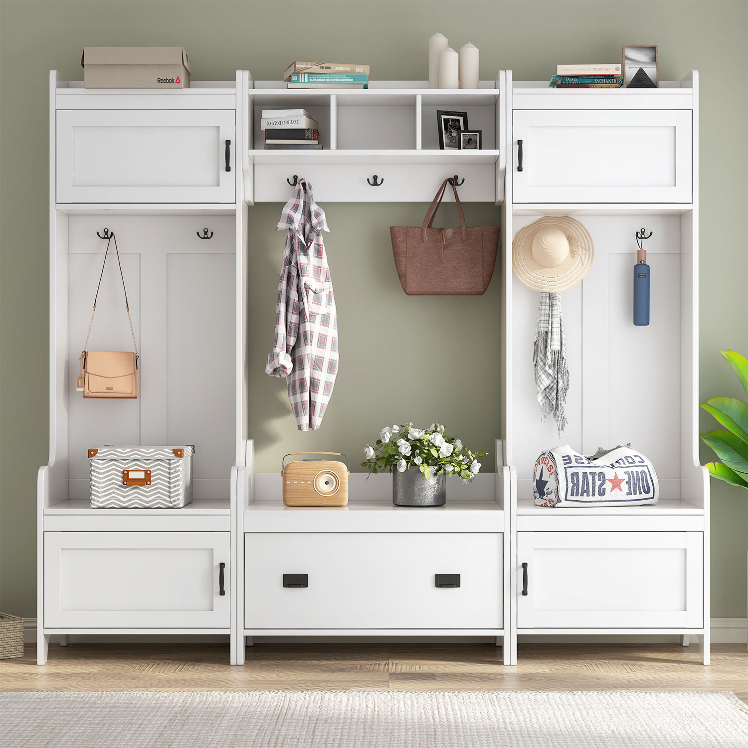 Wenty Modern Style 4-In-1 Multiple Functions Hallway Coat Rack With ...