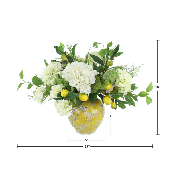 Primrue Artificial Lemon and Hydrangea Arrangement | Wayfair