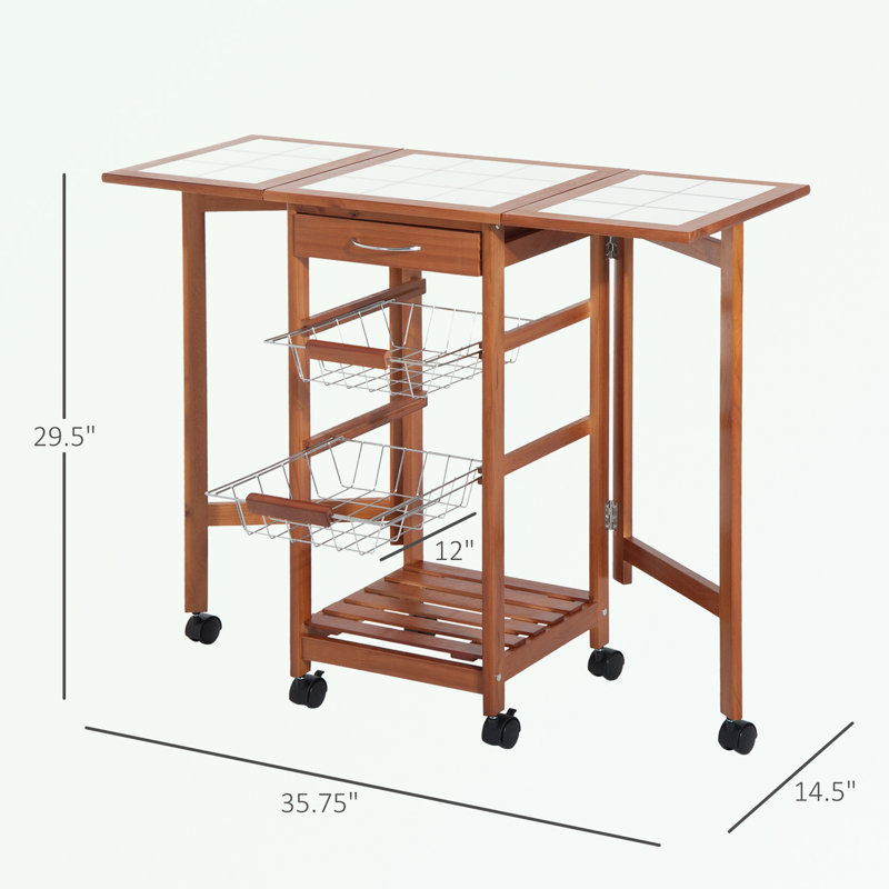 Lark Manor™ Modern Wooden Kitchen Island with Drop Leaf and Basket ...