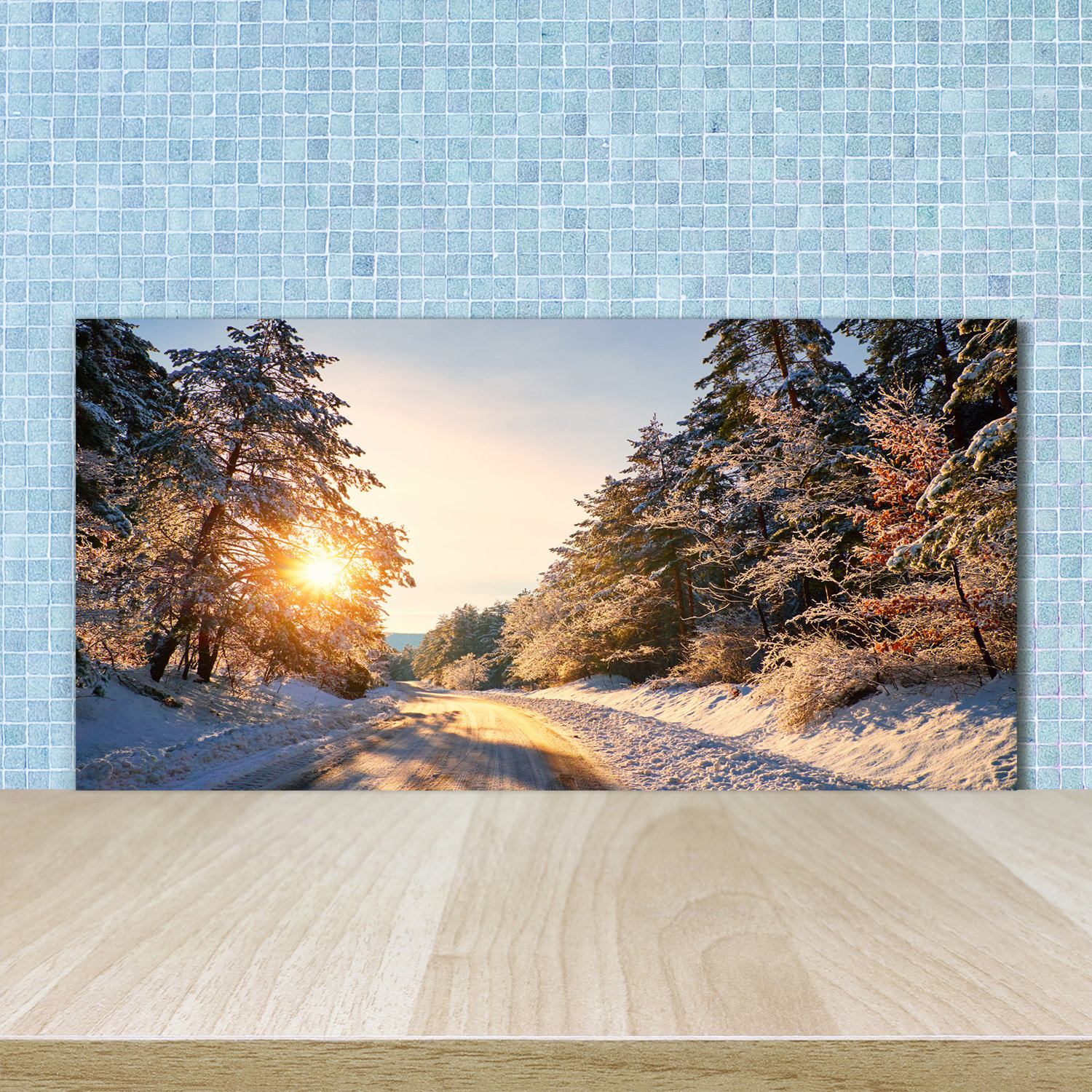 Union Rustic Road in the Winter Forest 50cm x 100cm Glass Panel ...