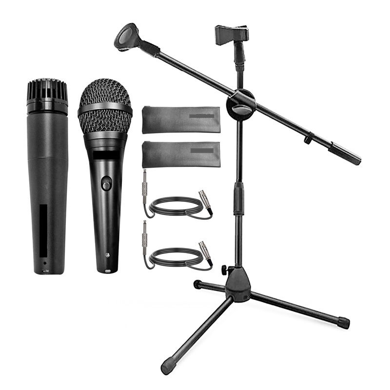 5 Core Dual Tripod Mic Stand with 2 Dynamic Mic, 2 Mic Clip, 2 XLR ...
