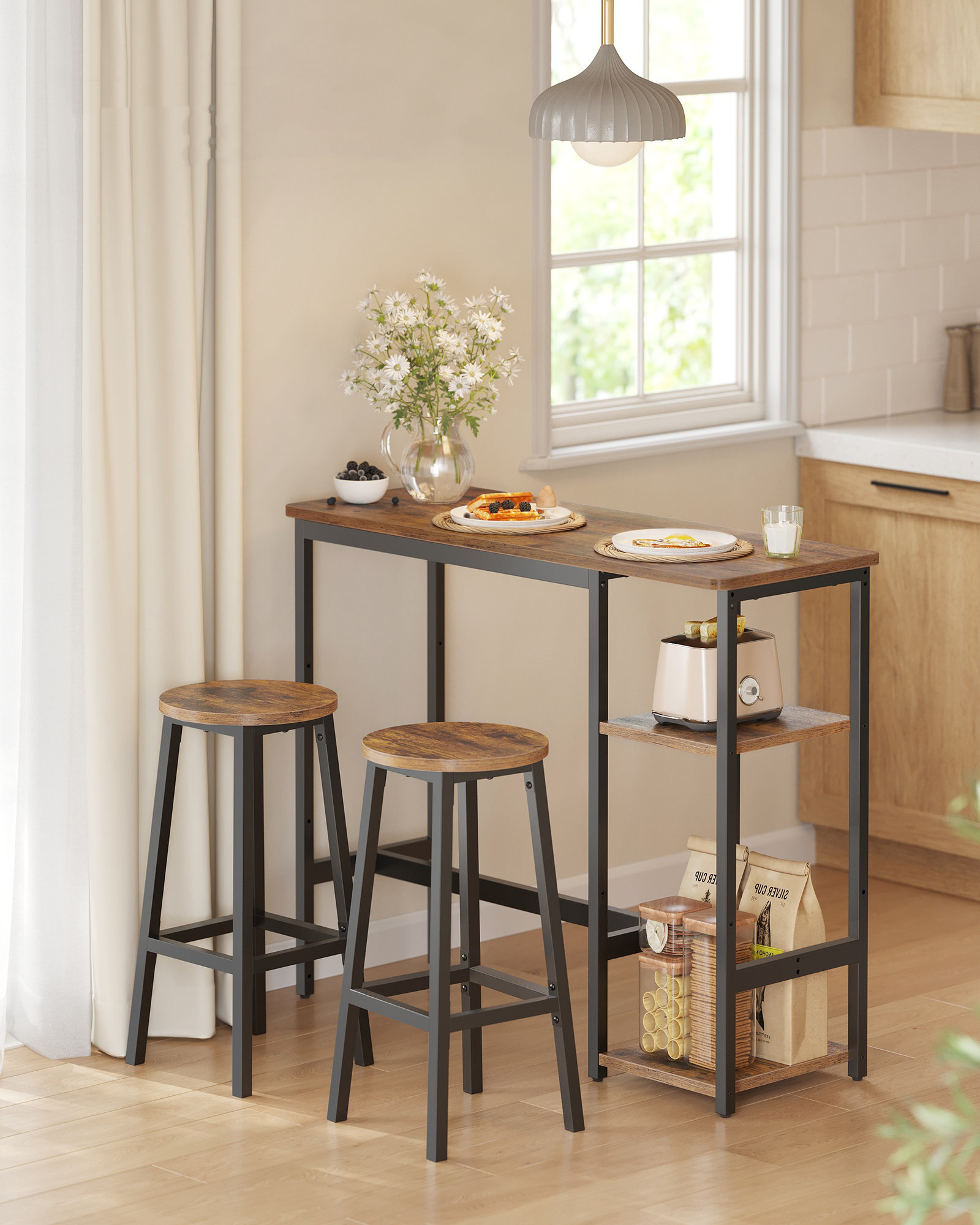 Canora Grey Bar Table Set With 2 Stools, 3-Piece Kitchen Table Set With ...