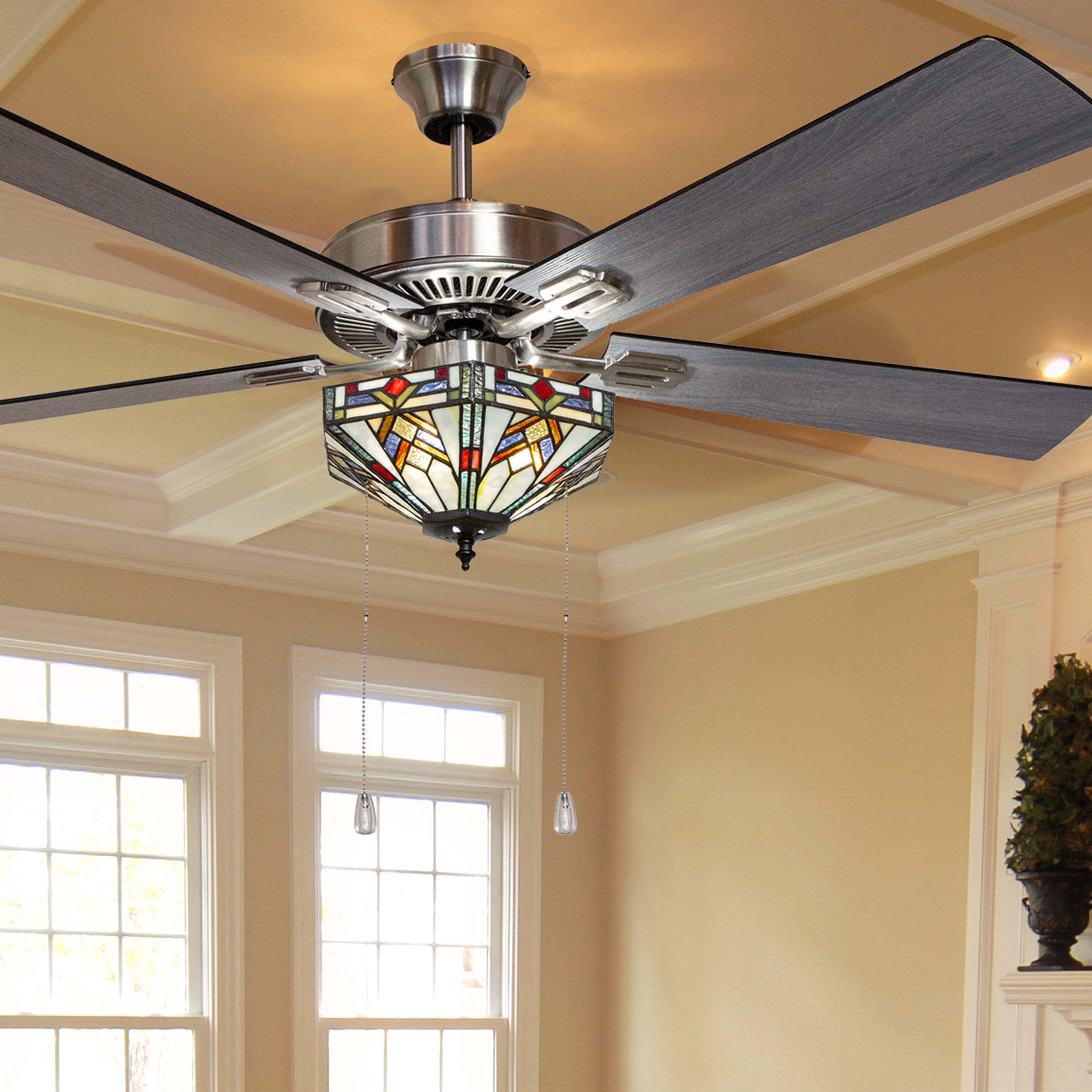 Millwood Pines 52" Londono Mission Stained Glass Satin Nickel Ceiling ...