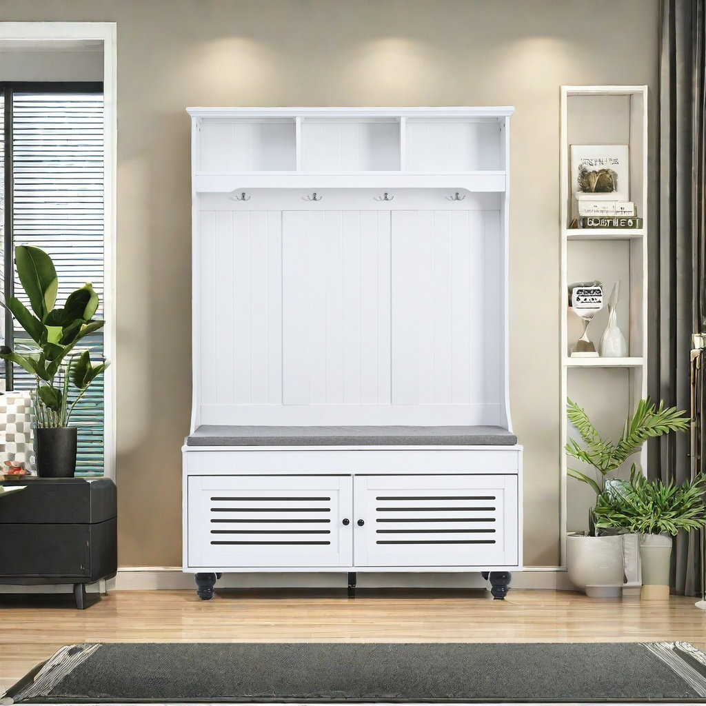 Canora Grey 5-in-1 Hall Tree, Hall Tree With 4 Coat Hooks, 3-open Top ...