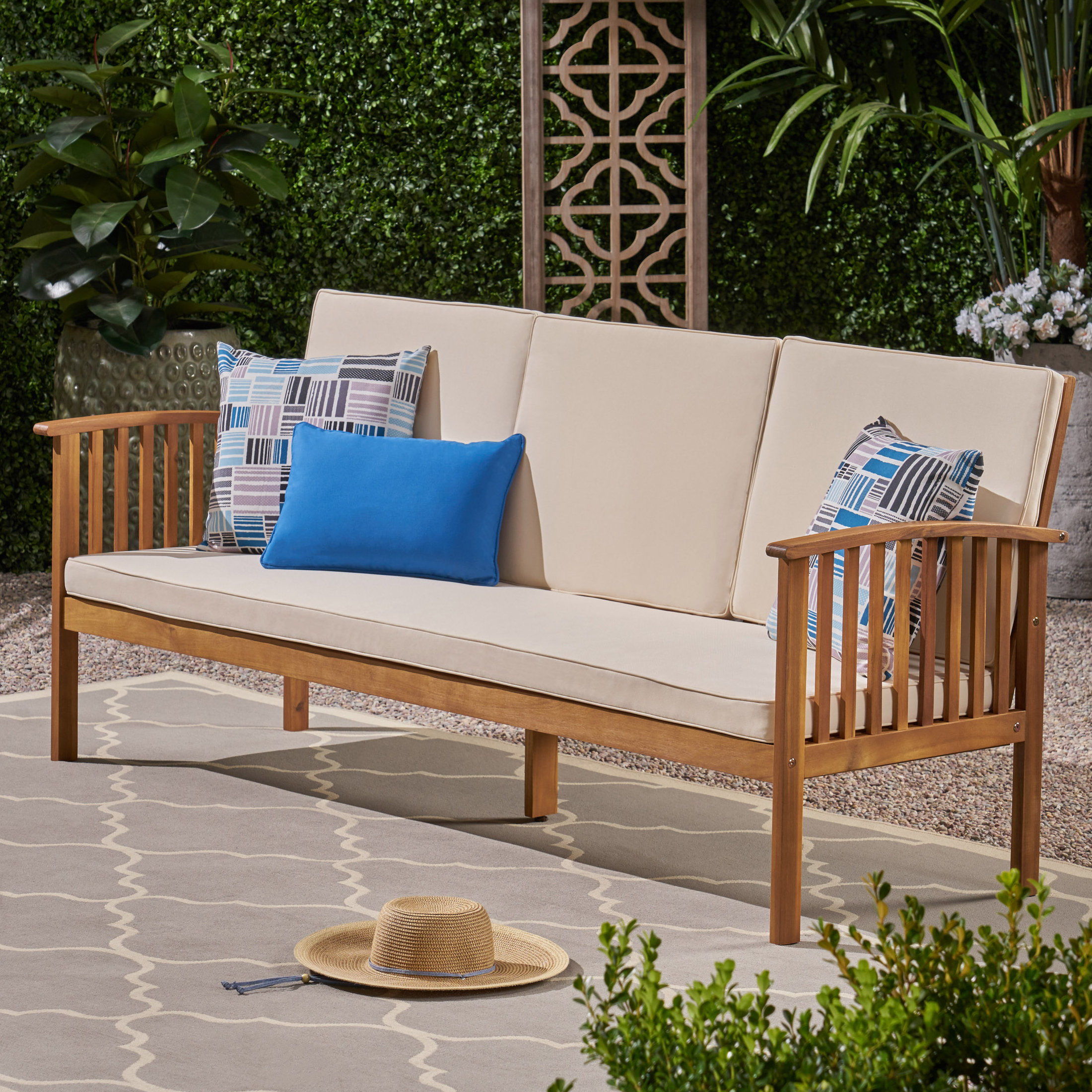 Breakwater Bay Cosimo Outdoor Sofa Patio Sofa with Cushions Acacia Wood ...