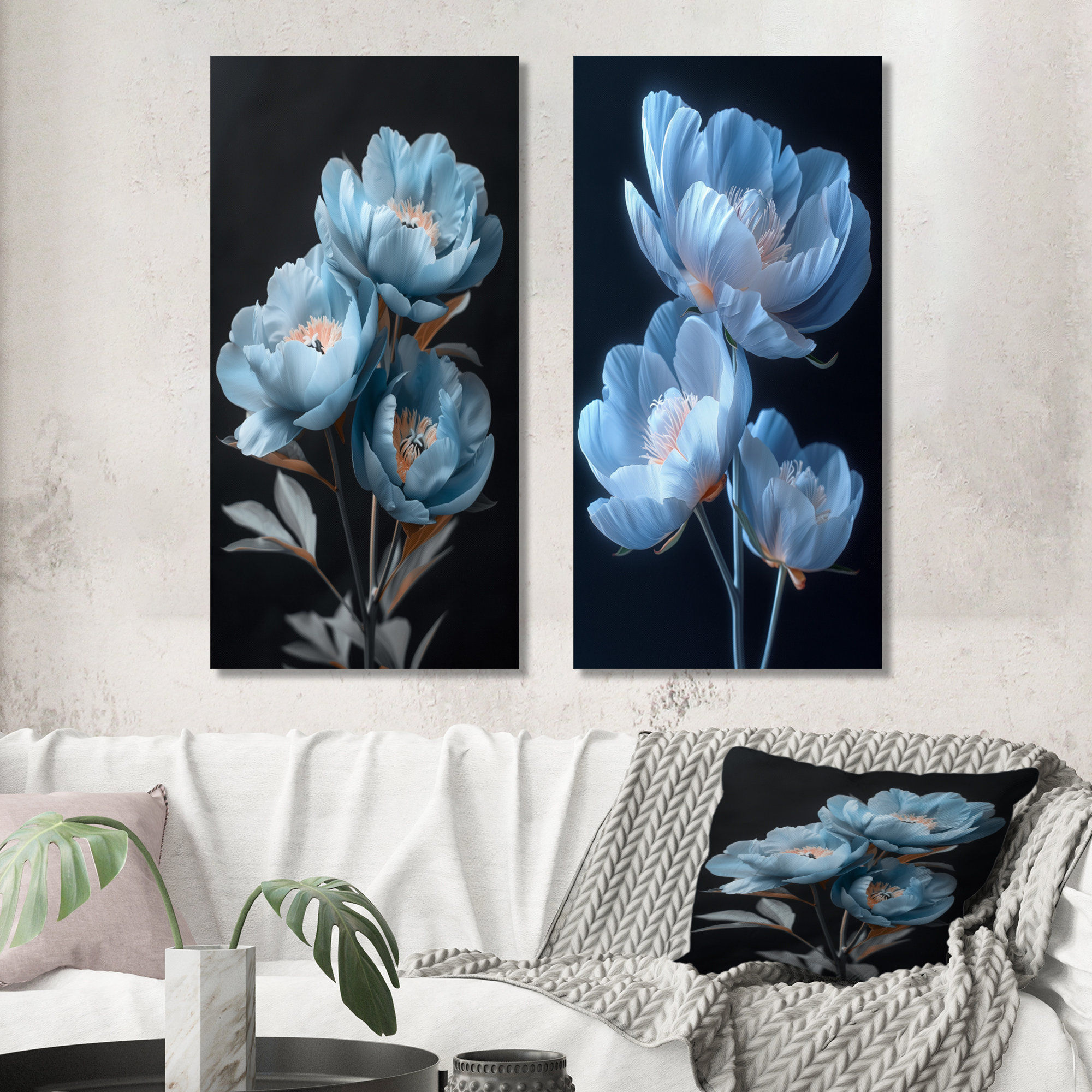Design Art Blue Black Ethereal Crystal Beauty Peonies I - Peonies Wall ...