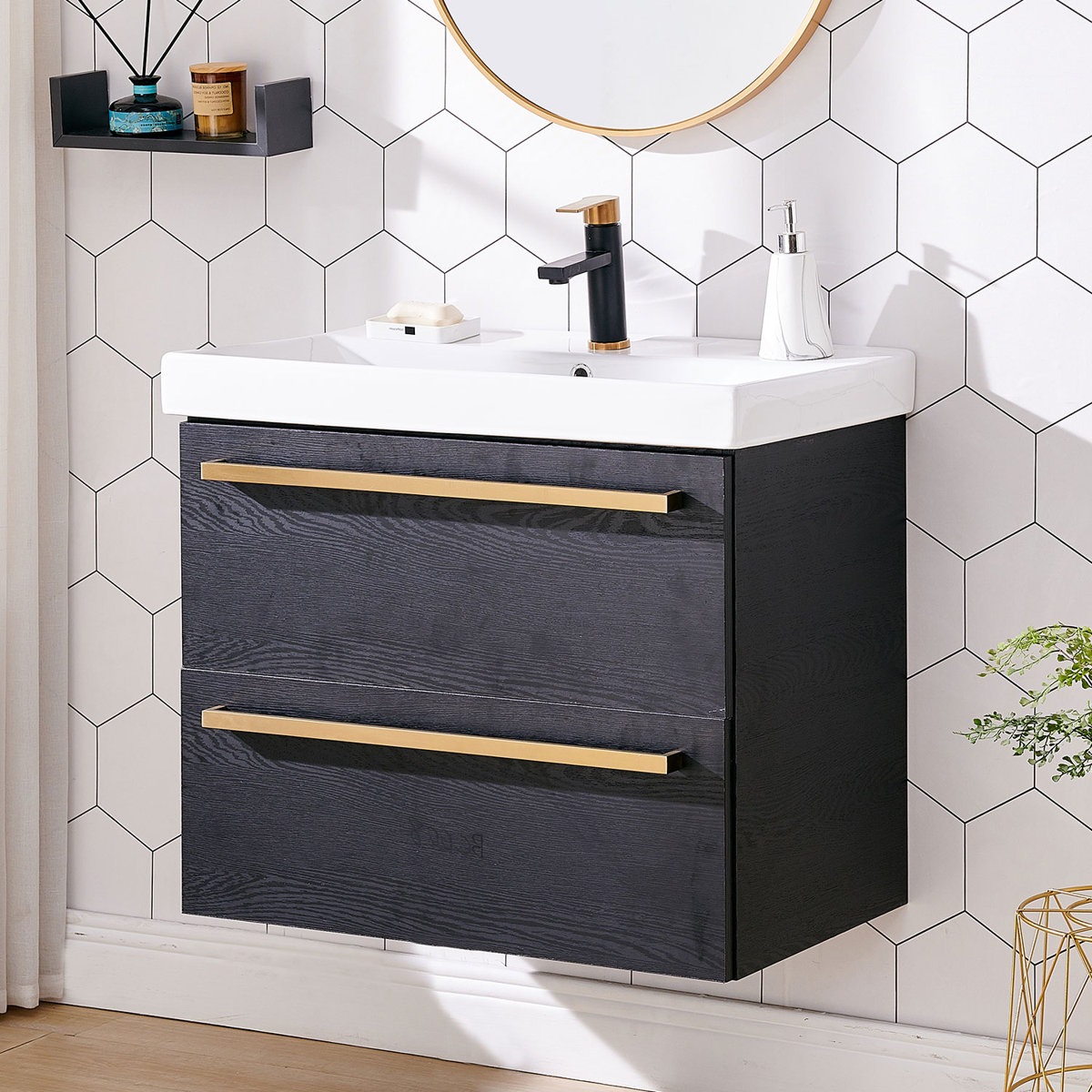 Mercer41 Gergory 30" W Wall-Mounted Black Modern Single Bathroom Vanity ...