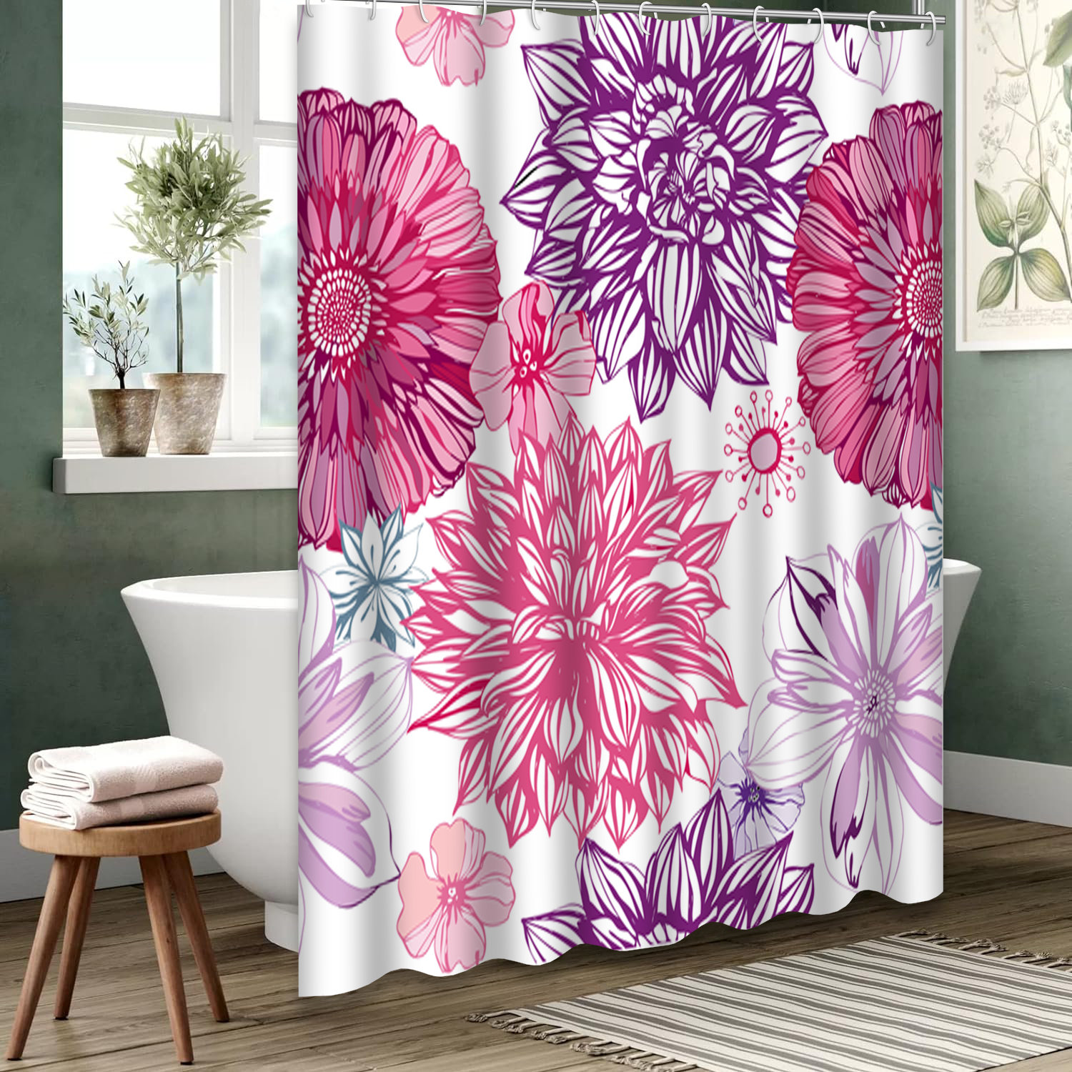 East Urban Home Violet Red Dahlia Shower Curtain, 72 in, 12 Hooks ...