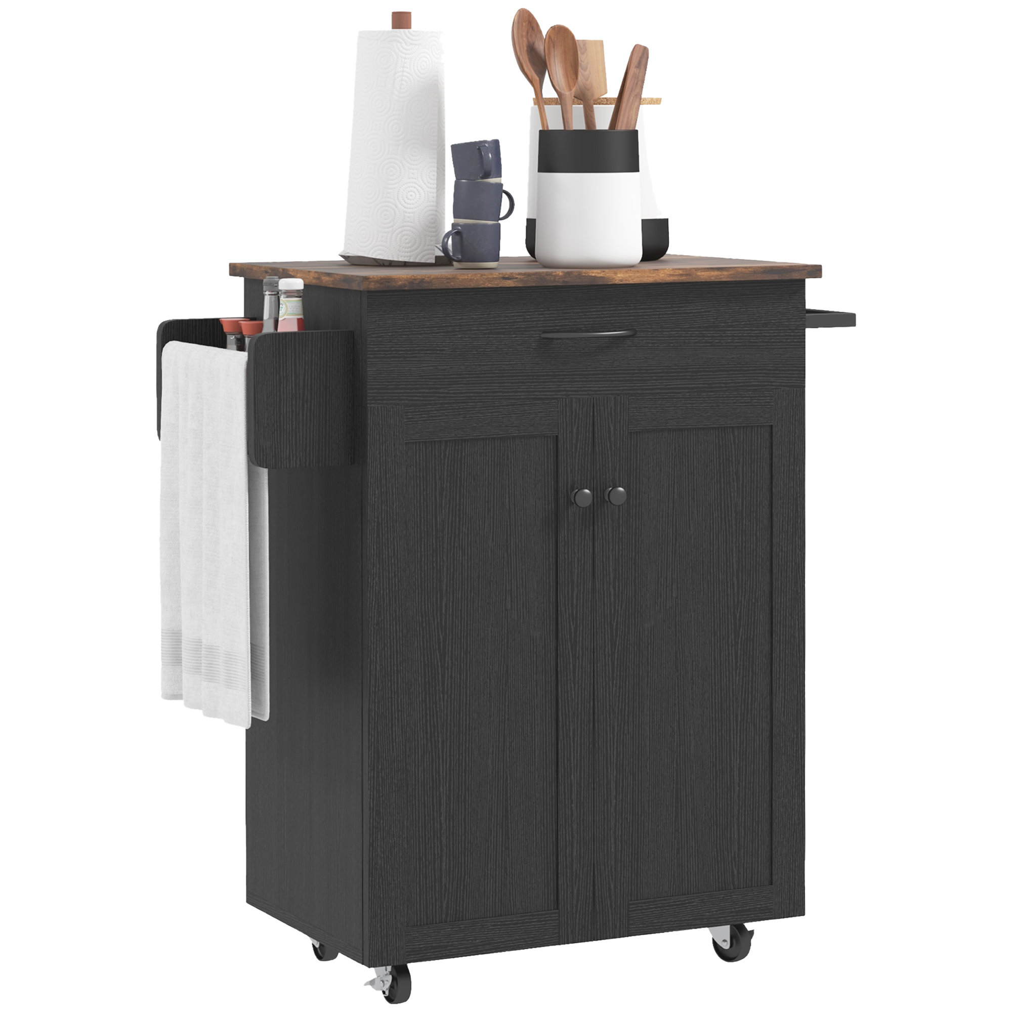 Winston Porter Rasita Rolling Kitchen Island with Solid Wood Top | Wayfair