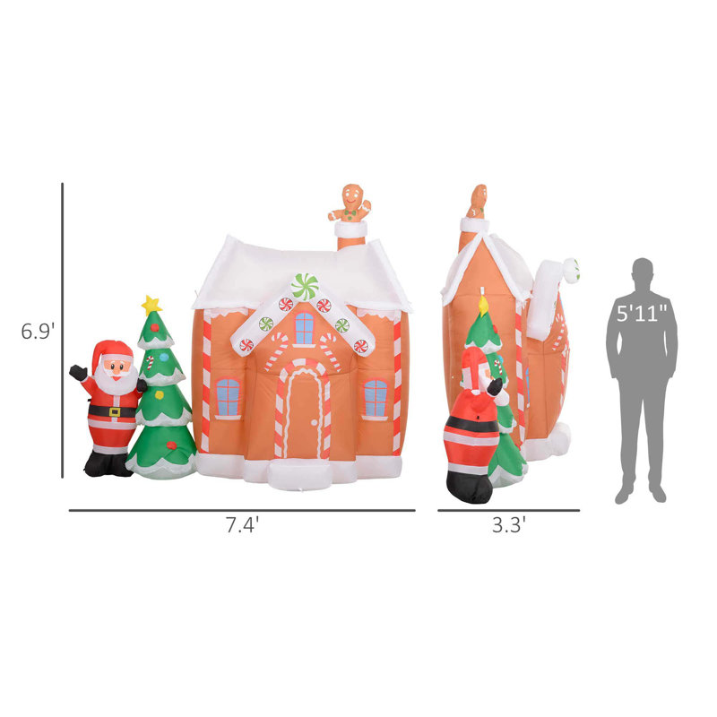 One Allium Way® 7FT Christmas Inflatable Gingerbread House Santa Claus ...