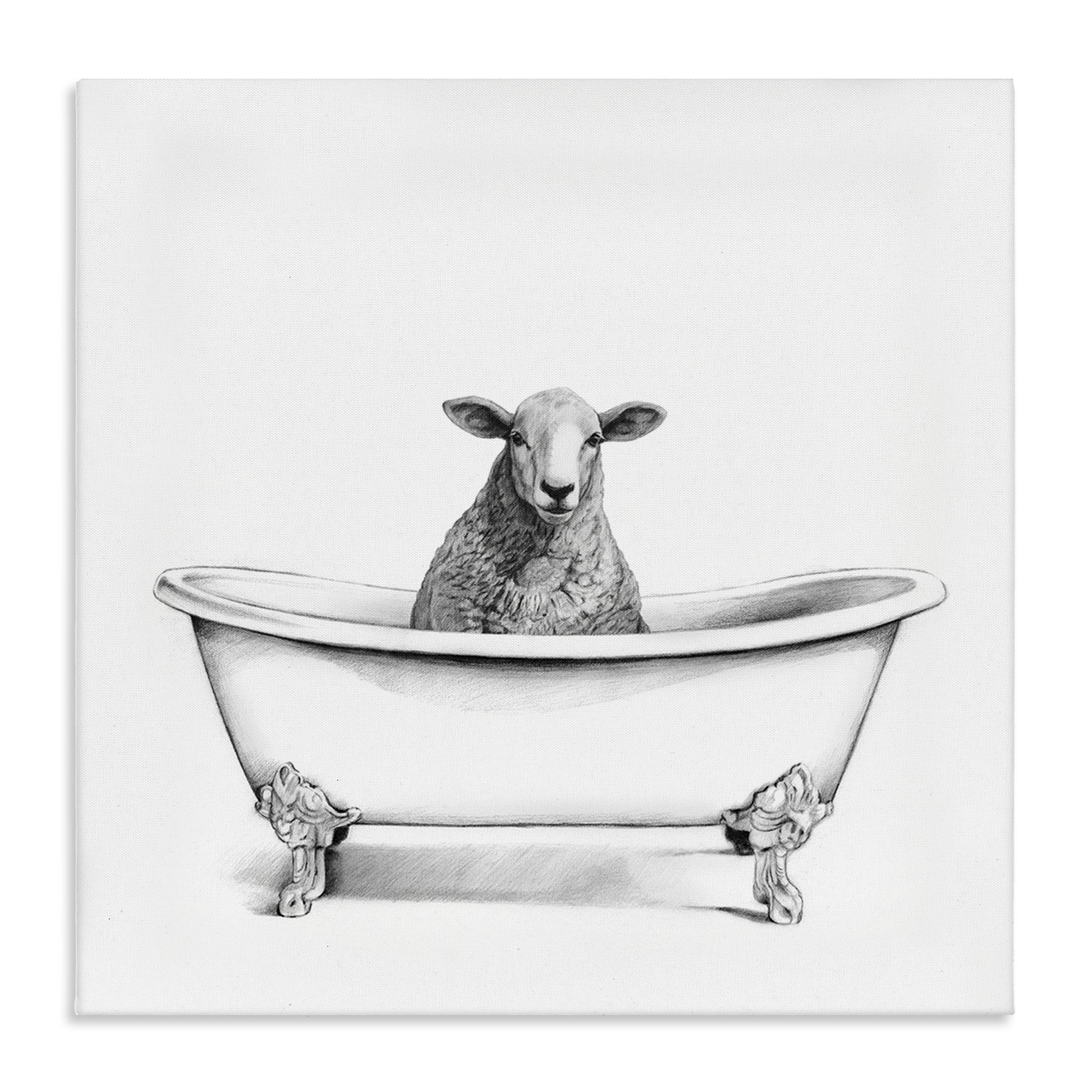 Stupell Industries Wooly Sheep in Bath Tub Farm Animal Bathroom by ...