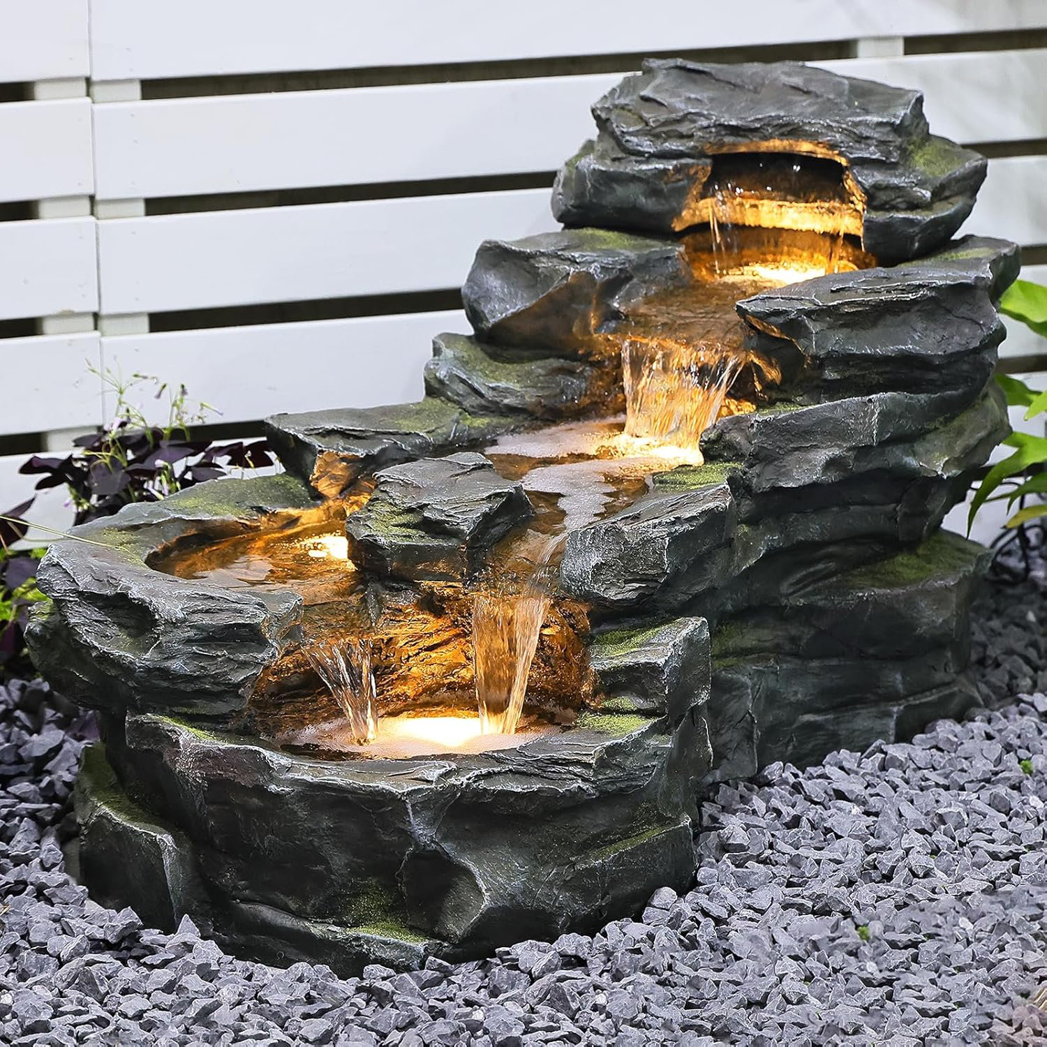 Loon Peak 37" L Garden Outdoor Water Fountain, Floor Standing 5-Tiers ...