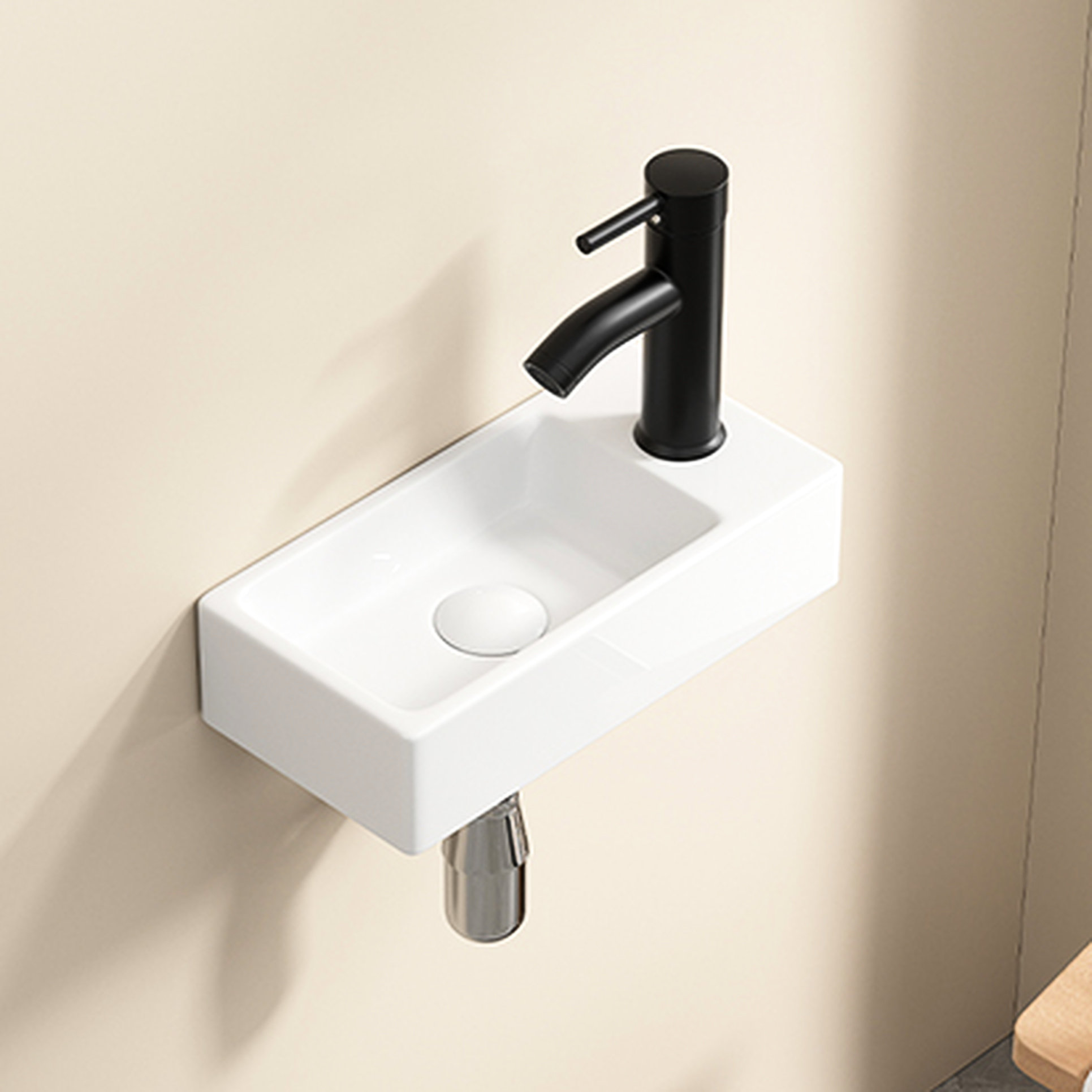 Ebern Designs Modern Milk White Ceramic Wall Hung Wash Basin With Right ...