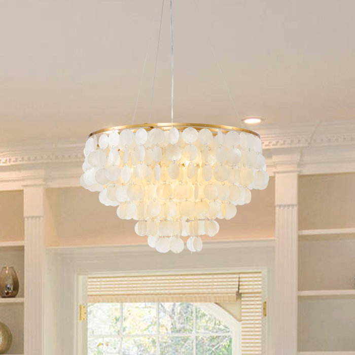 Mercer41 Ladaniel 6-Light Dimmable Gold Chandelier with White Round ...