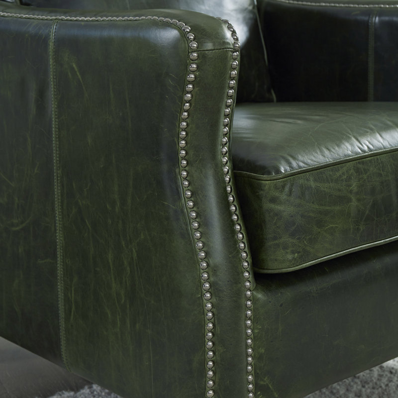 Wildon Home® Asmunn Asmunn 81? Distressed Green Top Grain Leather ...