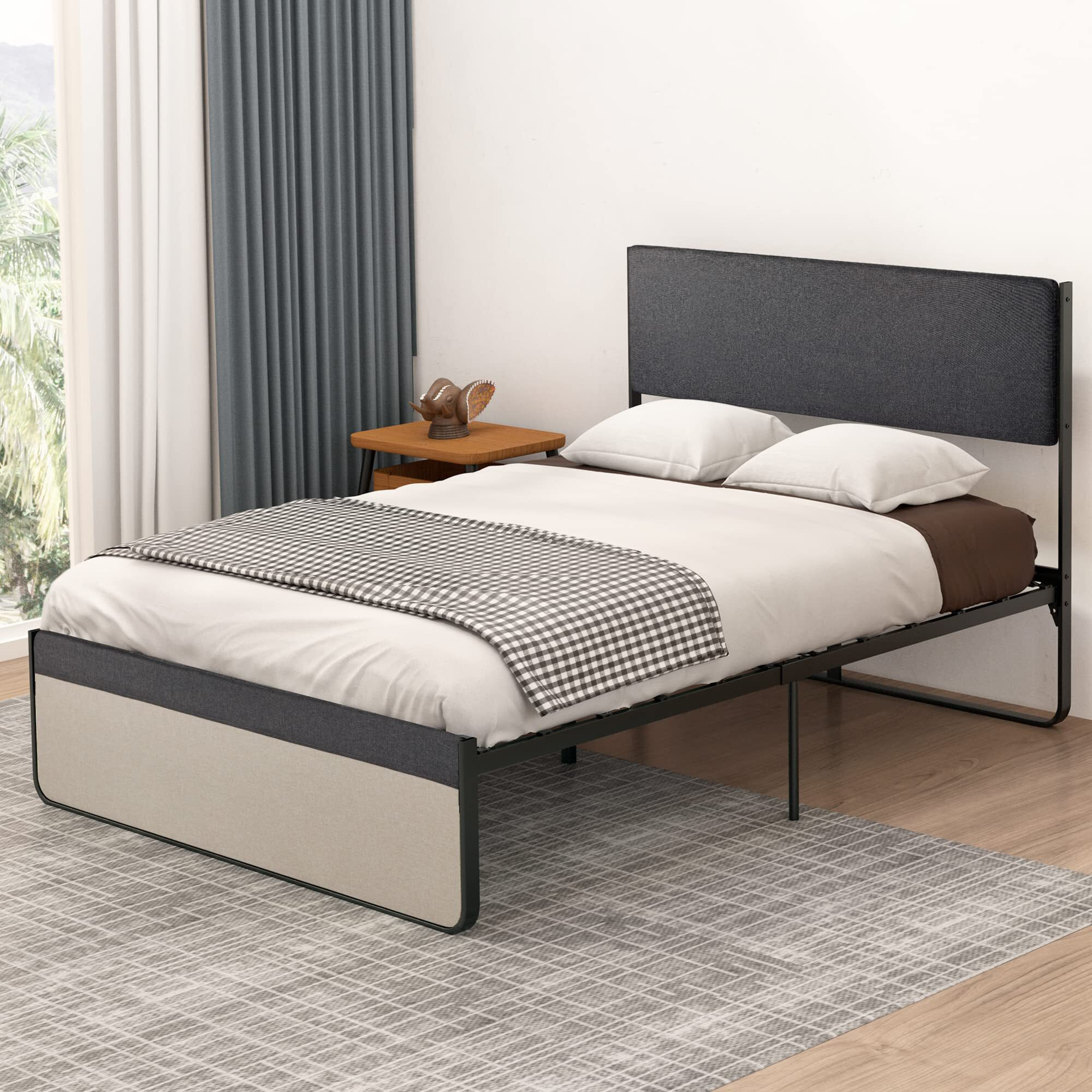 ASOPIX Bed Frame Upholstered Platform With Headboard And Strong Steel ...