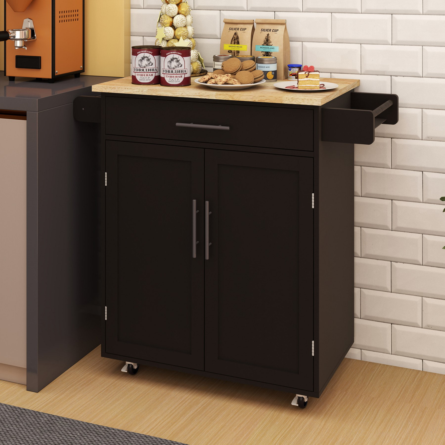 Lark Manor™ Kitchen island rolling trolley cart with 1 drawer & 2 doors ...