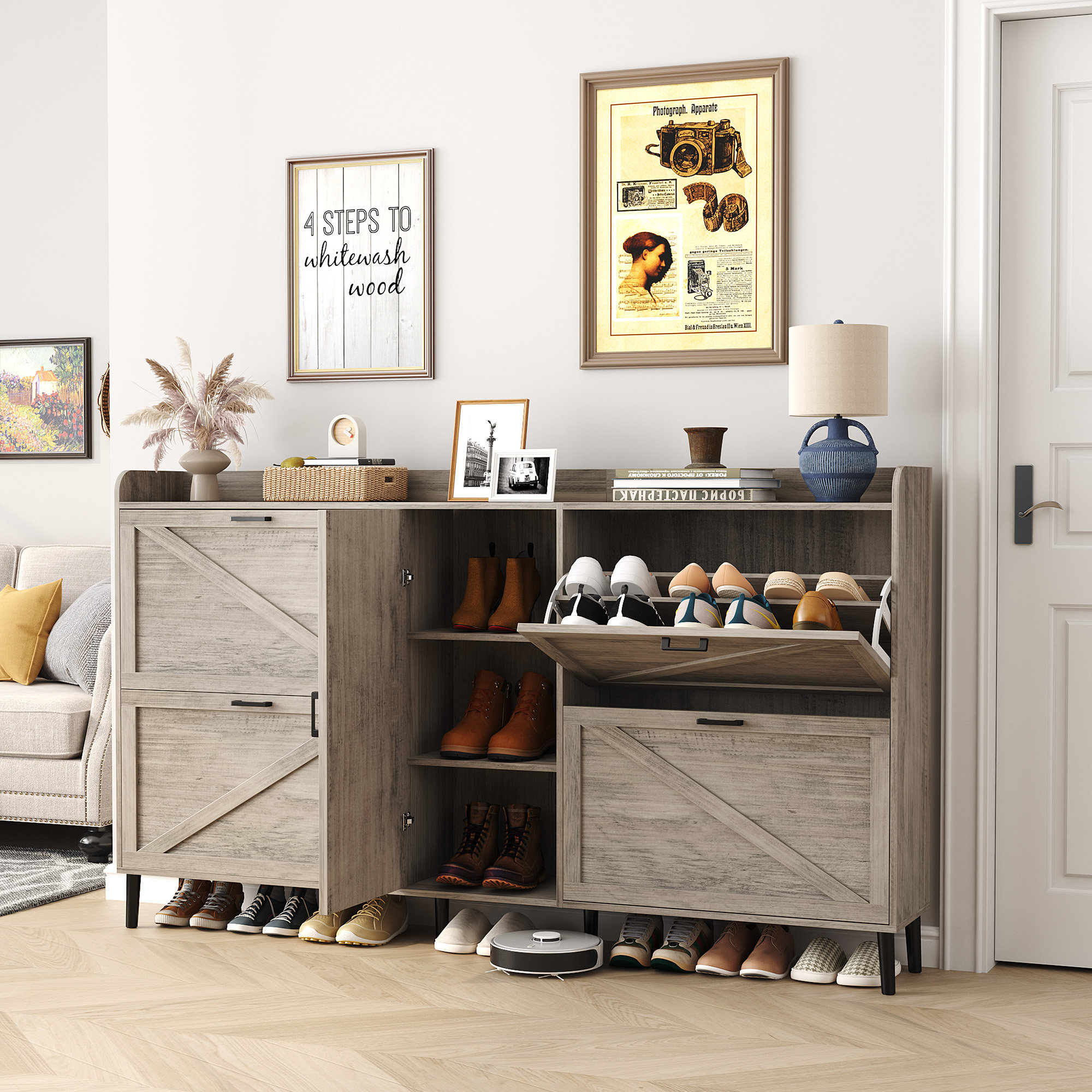 Gracie Oaks Shoe Cabinet with 4 Flip Drawers, Shoe Organizer Rack with ...