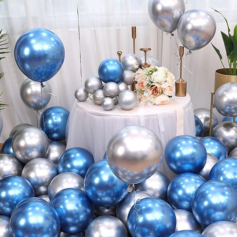 The Party Aisle™ Blue Party Balloons 100pcs 12inch Chrome Metallic Blue ...