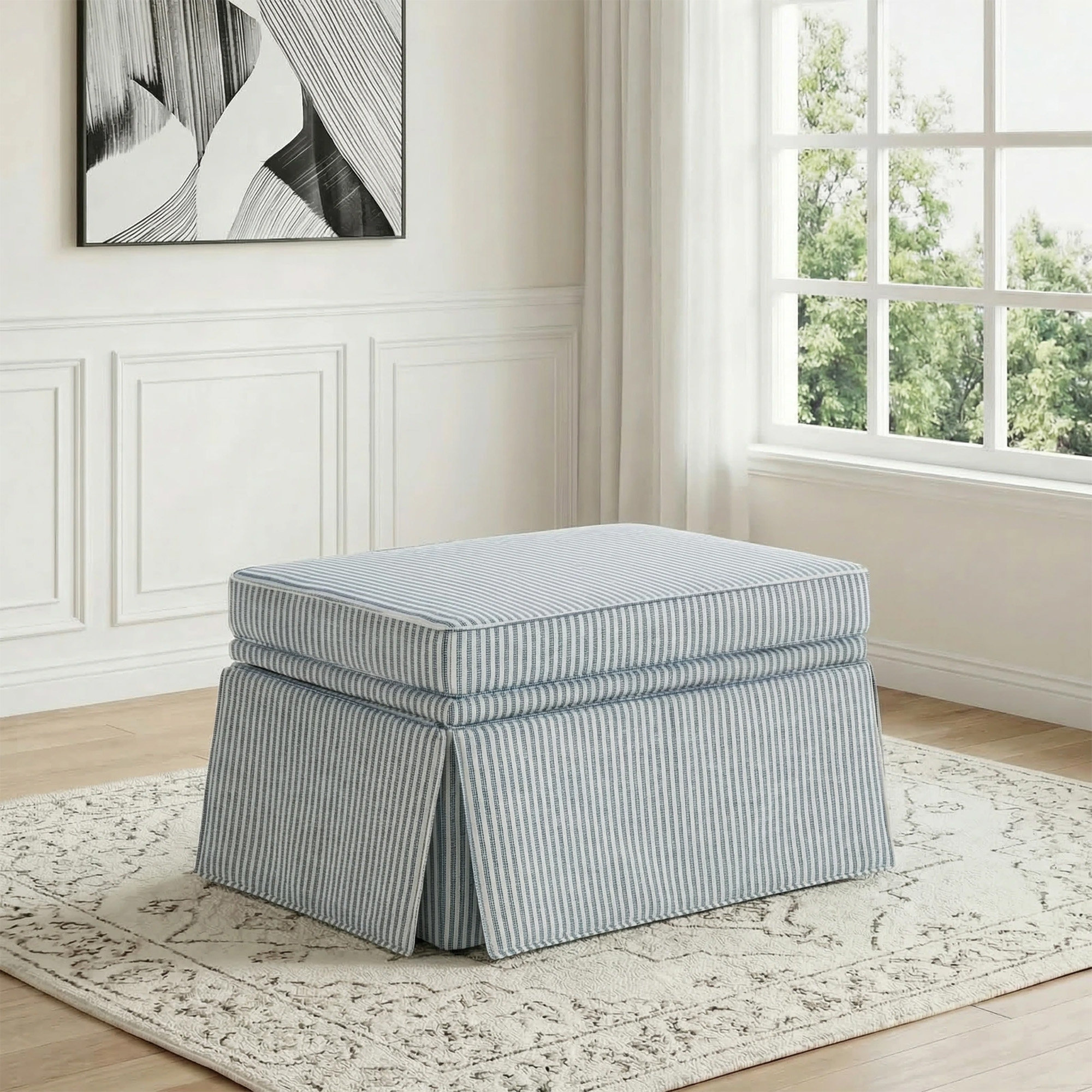 Latitude Run® Upholstered Skirted Rectangular Storage Ottoman with Lift ...
