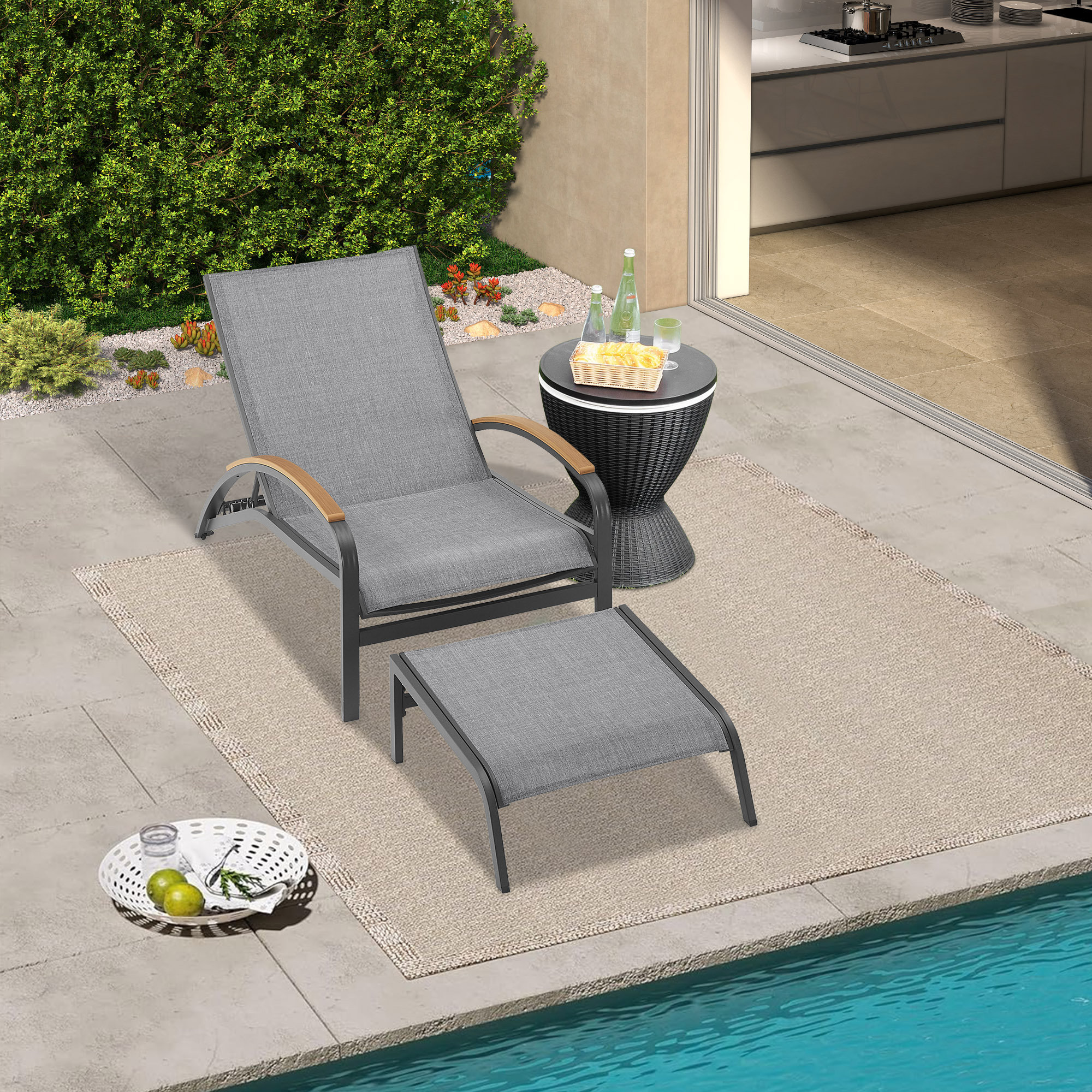Ebern Designs Zavras Outdoor Powder Coated Aluminum Chaise Lounge with ...