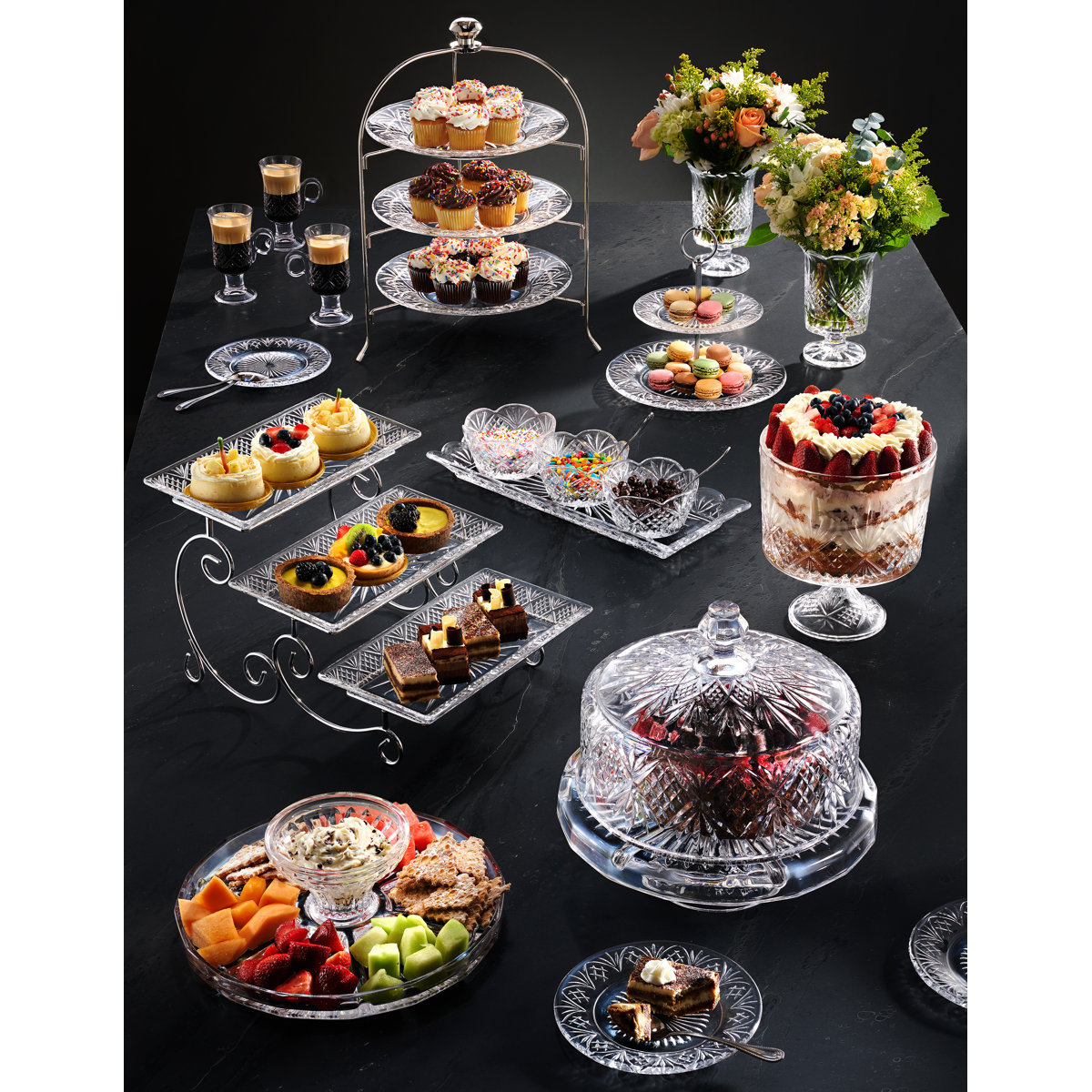 Godinger Silver Art Co Dublin Crystal 3 Tiered Stepped Serving Stand ...